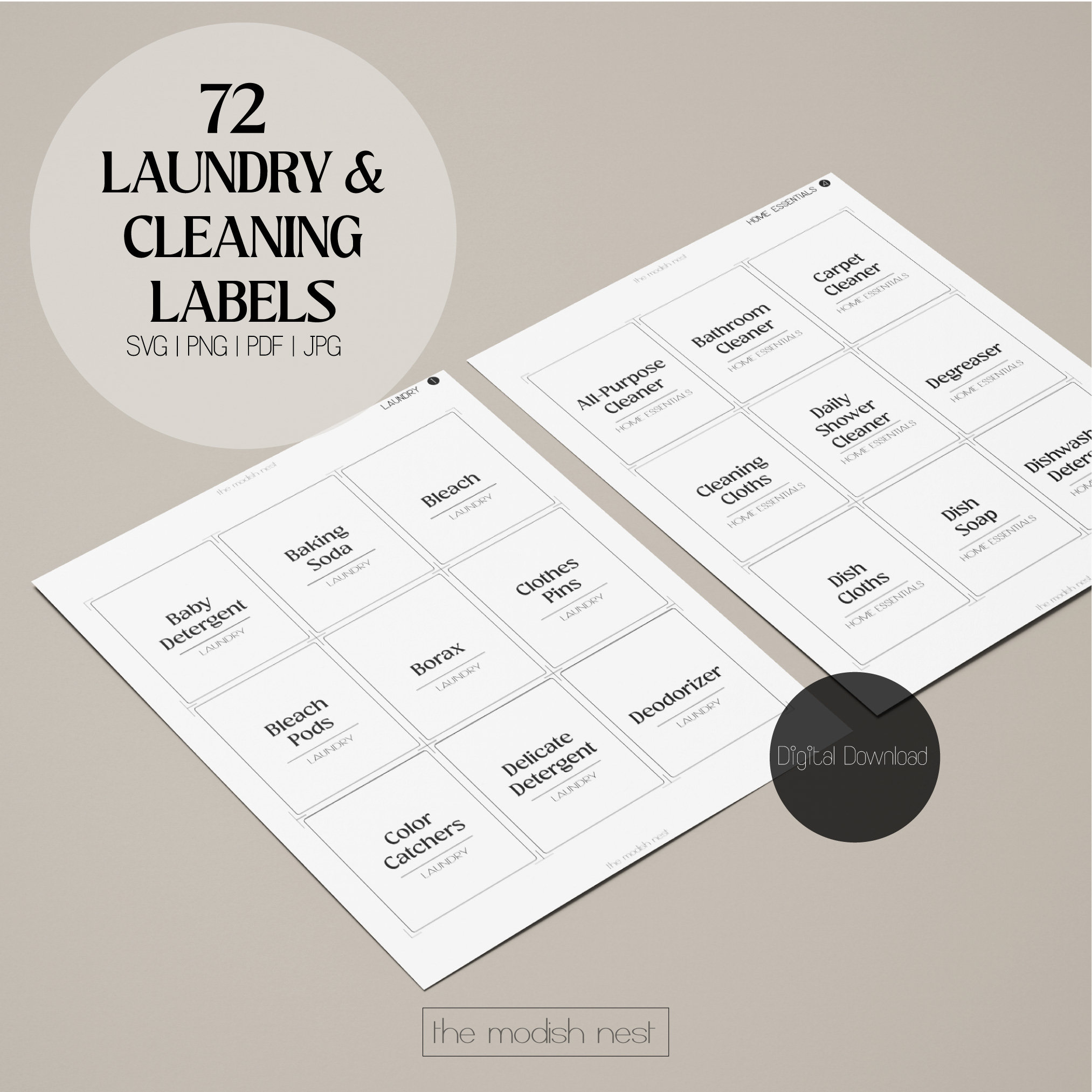 Printable Laundry Labels | Set of 72 Modern Laundry Labels | Laundry ...