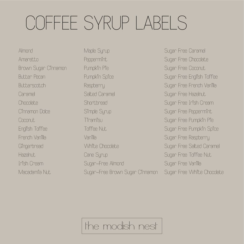 Printable Coffee Syrup Label Set of 45 Coffee Bar Labels - Etsy