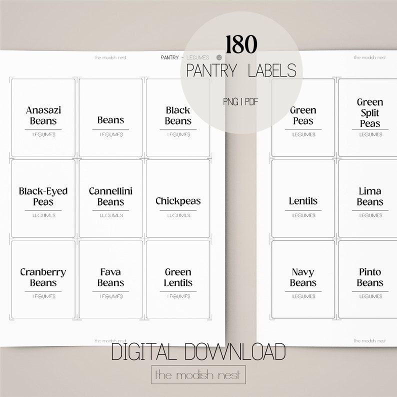 Printable Pantry Label Set of 180 Organization Labels for - Etsy