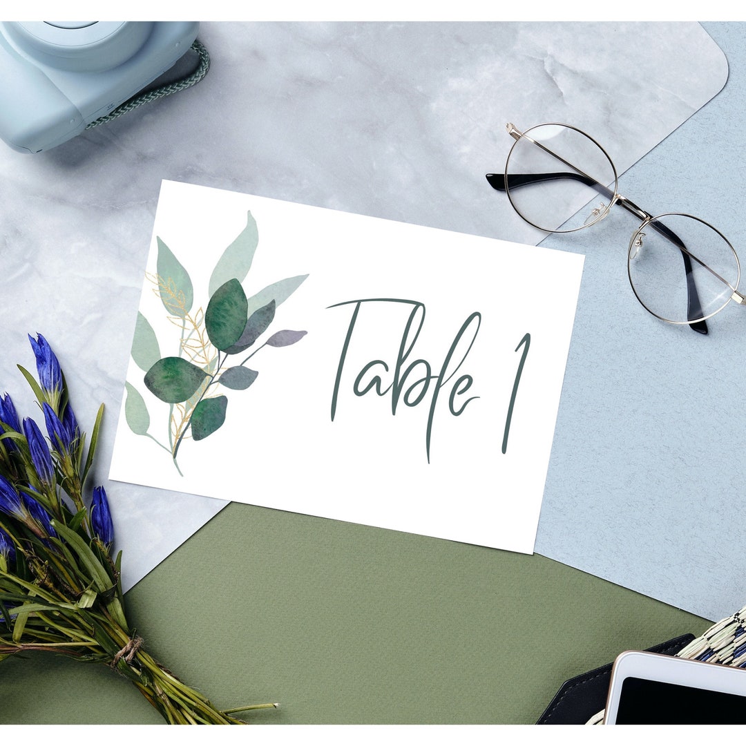 Table Numbers Printable Green and Gold Watercolor Print at - Etsy