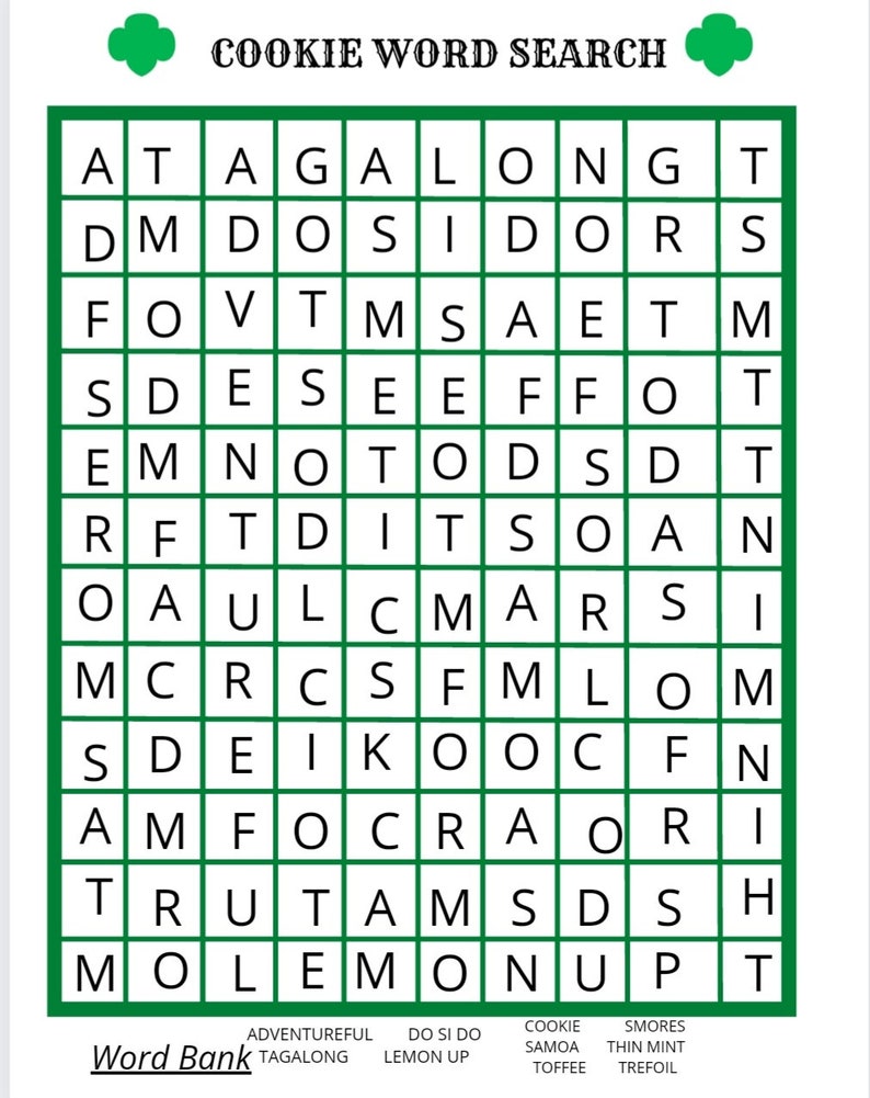 Girl Scout Cookie Fun. Worksheet, Coloring, Matching, Word Search and ...