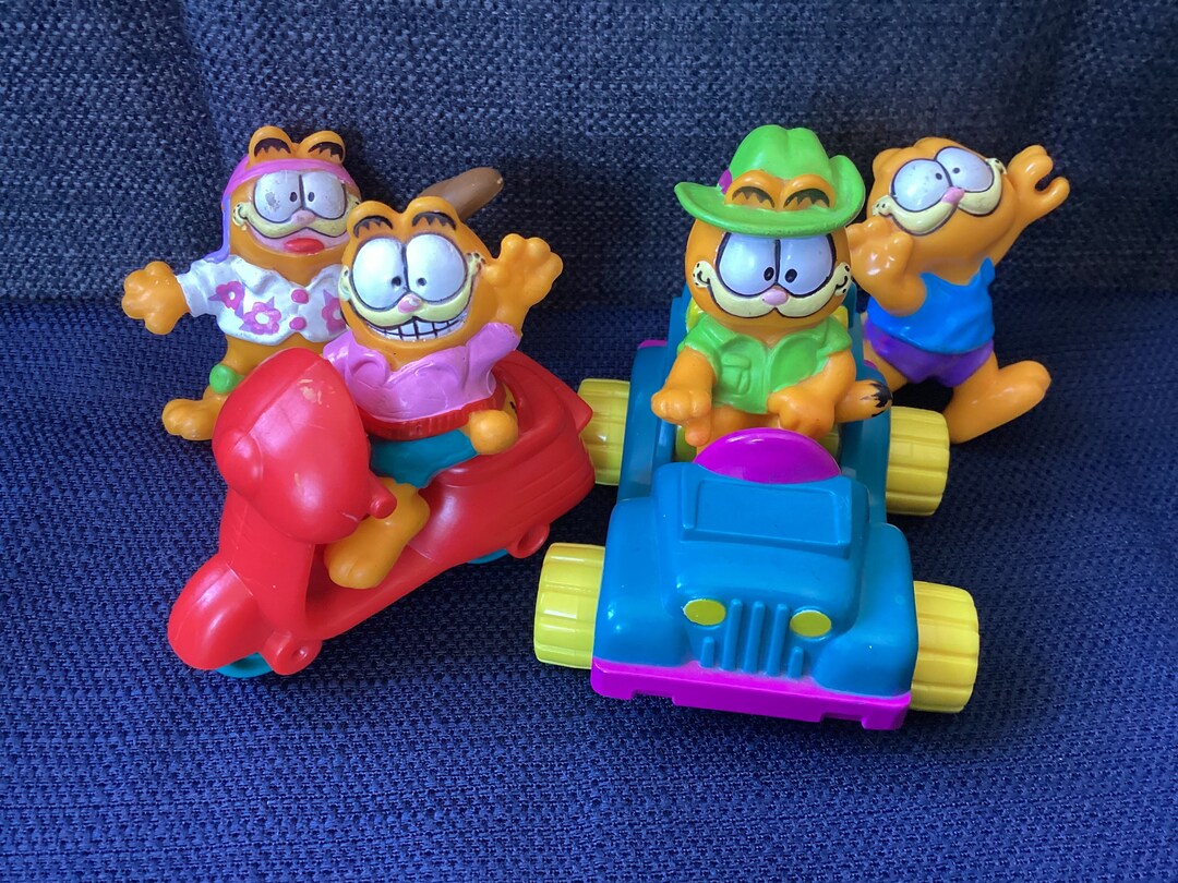 Vintage Set of Four Garfield Cat PVC Action Figures, With Two Vehicles ...