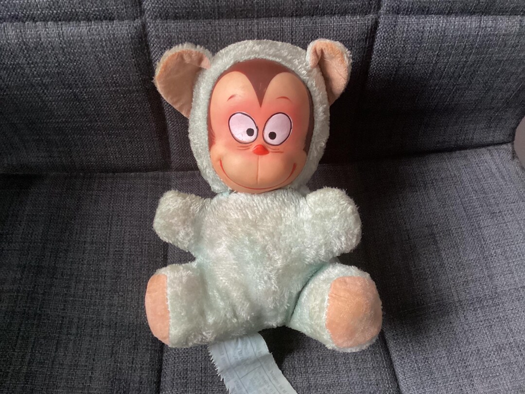 Vintage Kitschy Made in Japan Small Rubber Face Plush Pale Blue Monkey ...