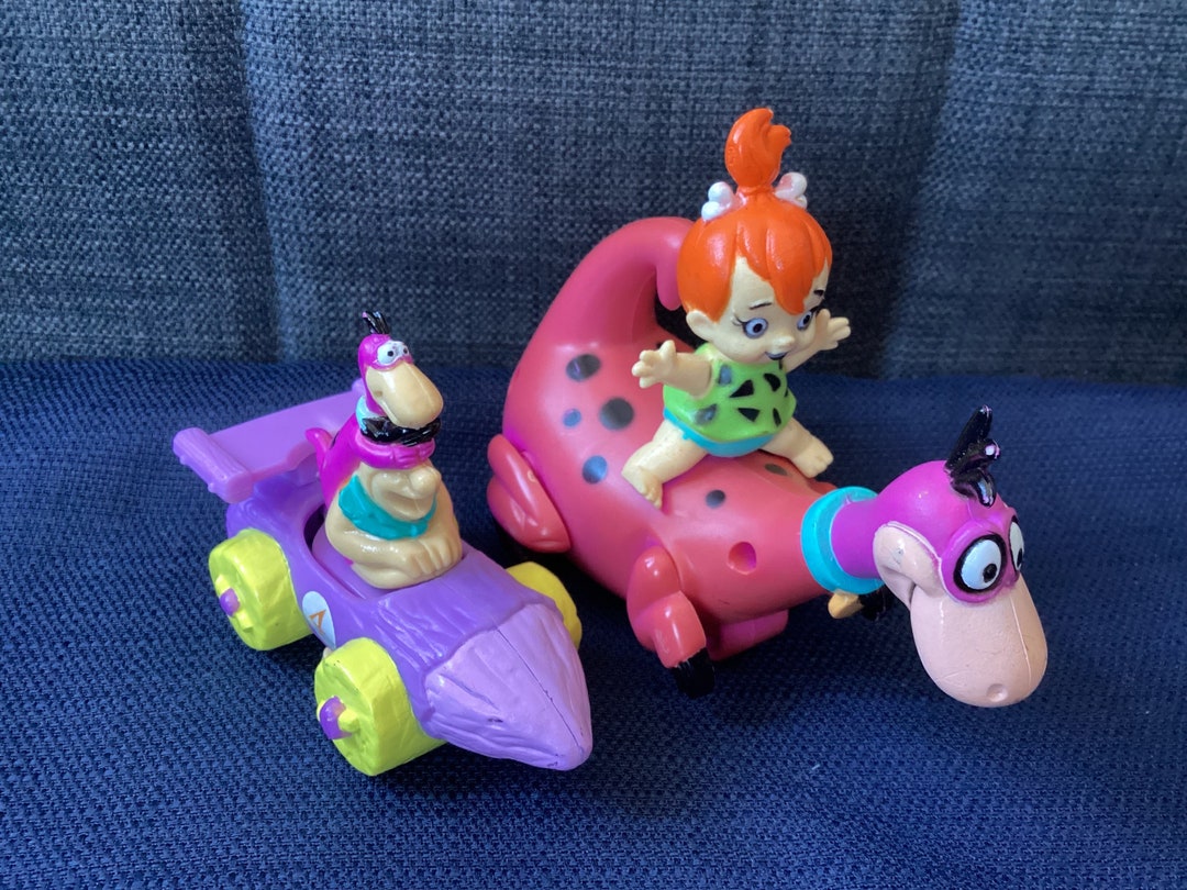 Vintage Hard To Find Flintstones Pebbles Dino Rider Boley Pull Back Toy Plus Burger King Dino