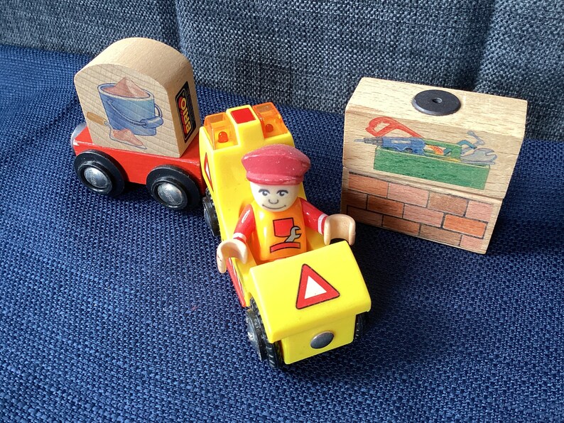 Vintage or Retired Brio Wood Yellow Service Car With Driver Figure and ...