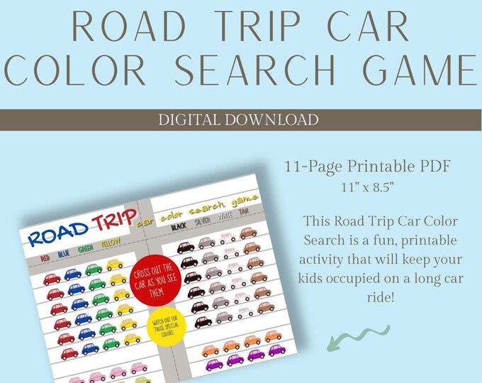 Road Trip Car Color Search Printable Games for Kids Holiday - Etsy