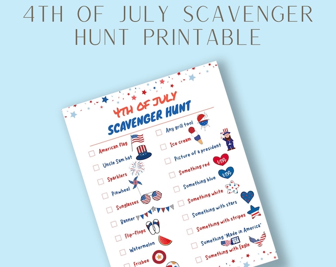4th of July Scavenger Hunt Printable | Patriotic Theme Family Activity ...
