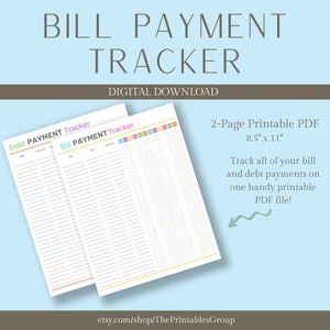 Bill Payment Tracker | Debt Payment Tracker Printable | Bill Payment ...
