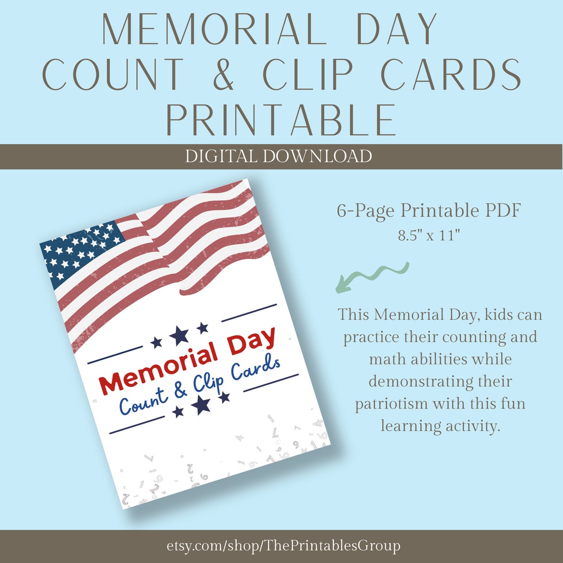 Memorial Day Count & Clip Cards Printable, Patriotic Games, Counting ...