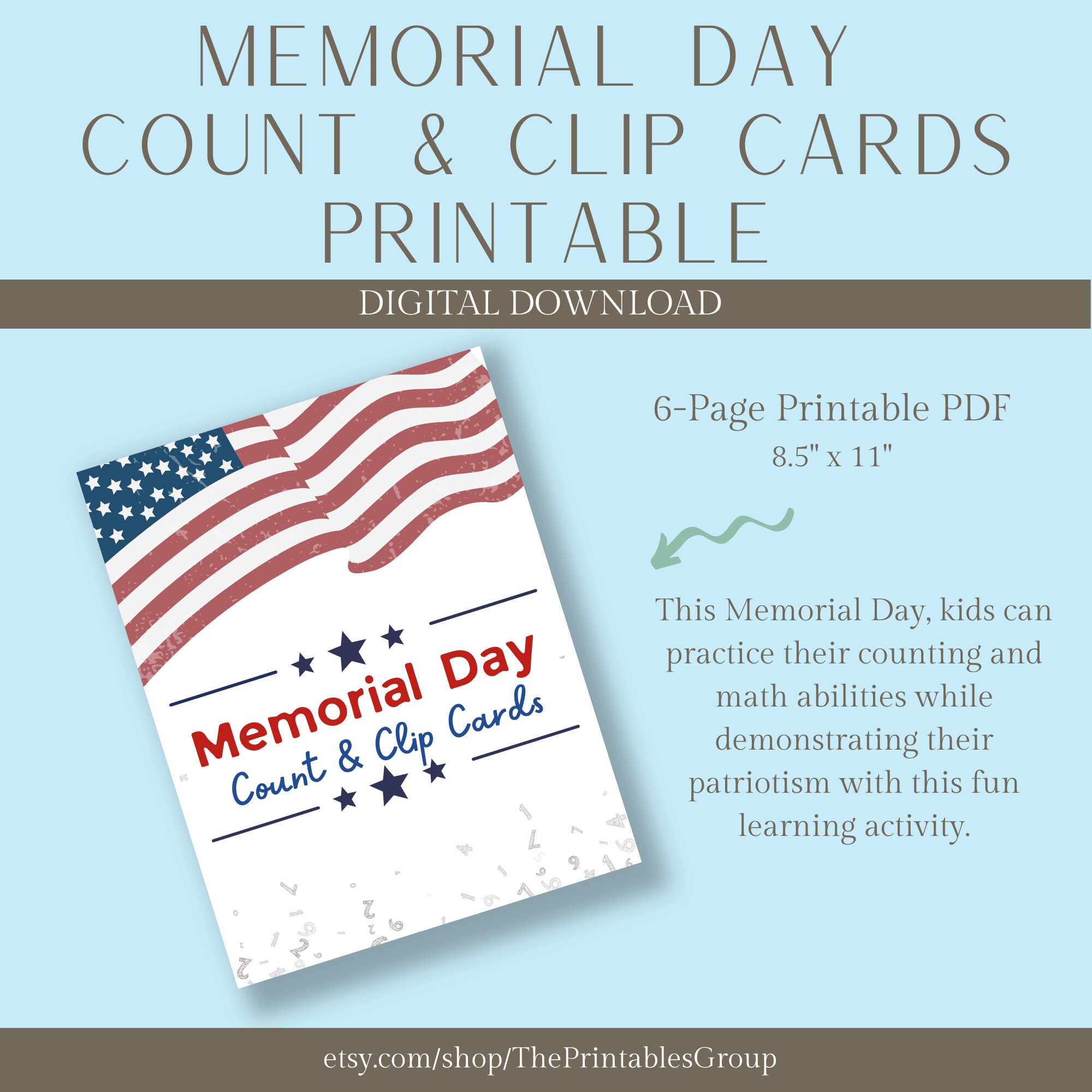 Memorial Day Count & Clip Cards Printable, Patriotic Games, Counting ...