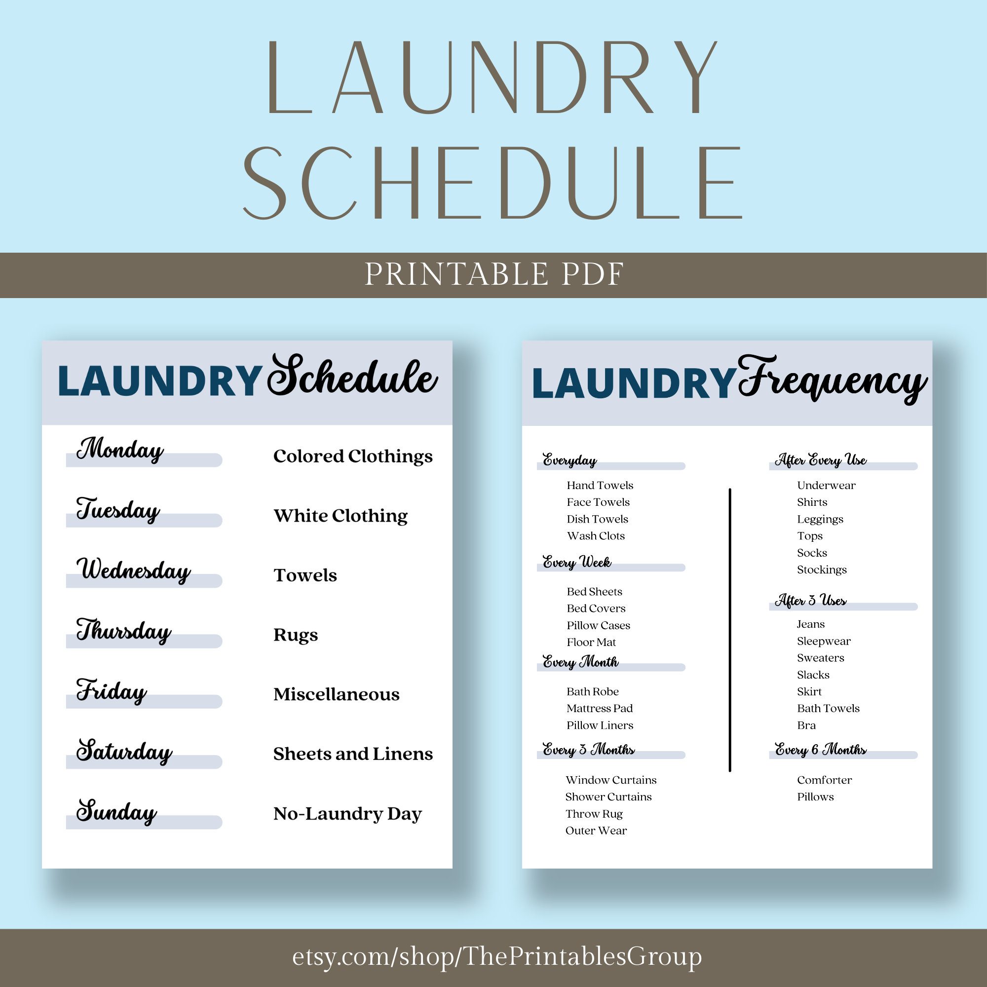 Laundry Schedule and Laundry Room Labels Printable Bundle | Laundry ...