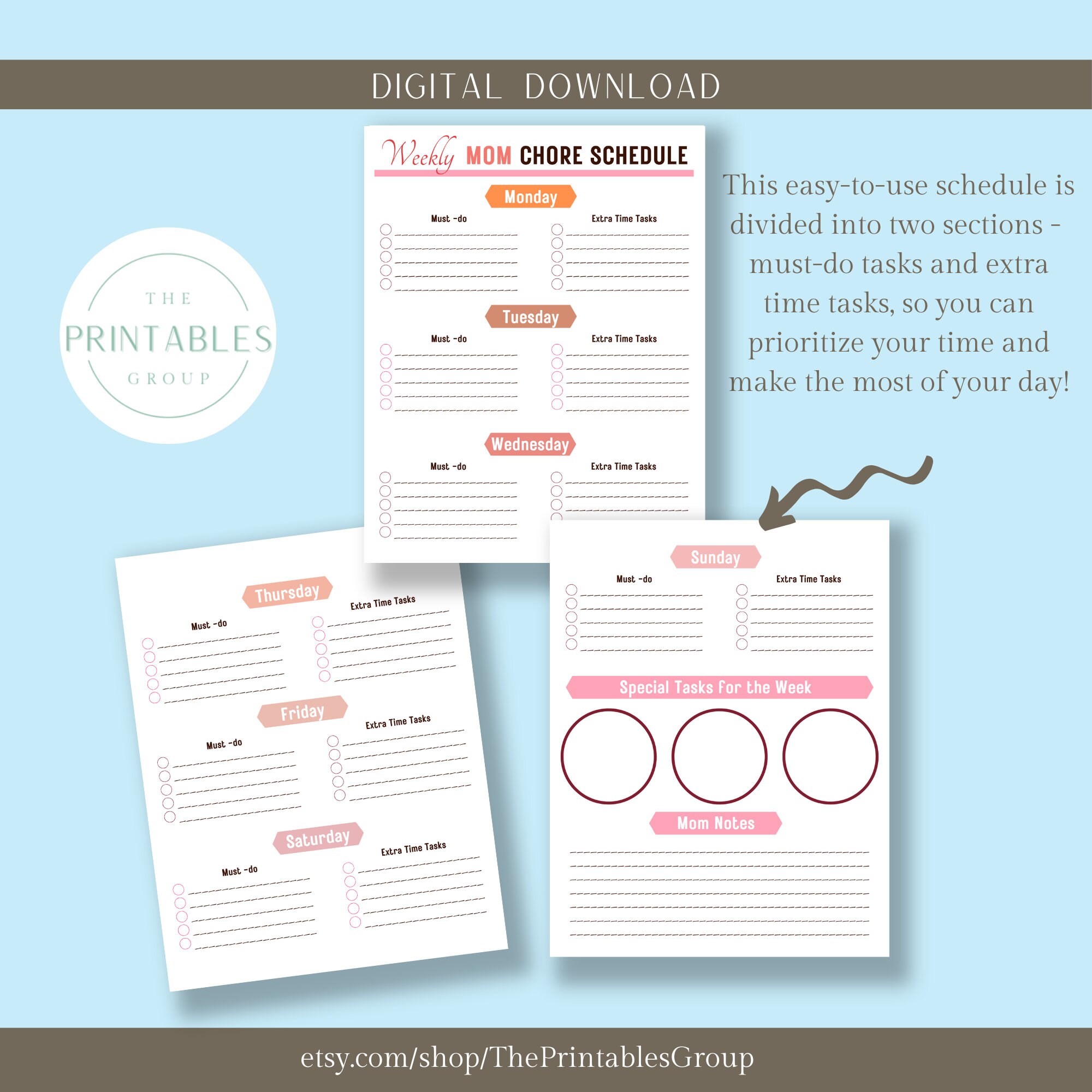 Mom Printable Planner Bundle | Mommy Gratitude Journal and Weekly Mom ...