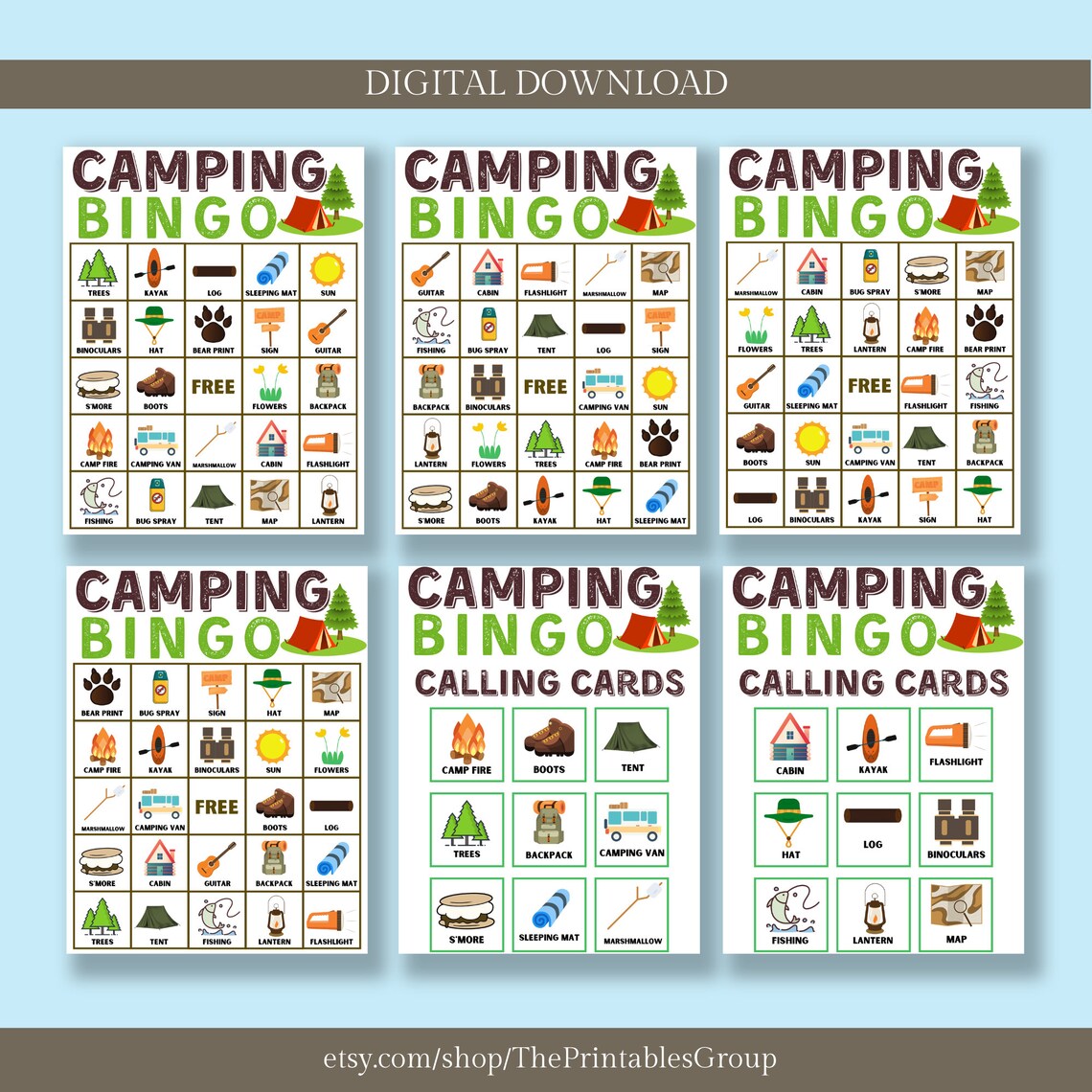 Camping Bingo Game Printable | Camping Trip Bingo | Camping Party Game ...