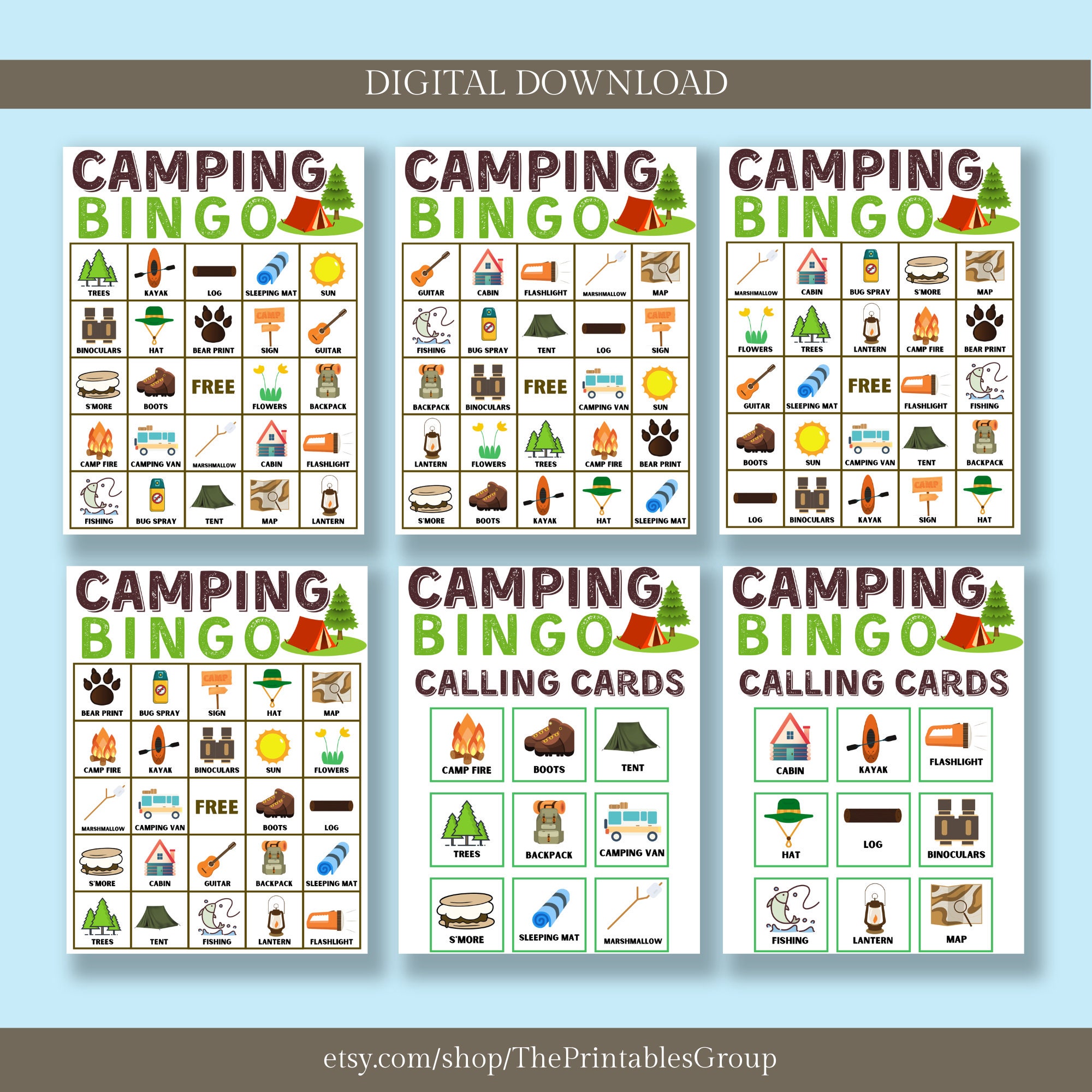 Camping Bingo Game Printable | Camping Trip Bingo | Camping Party Game ...