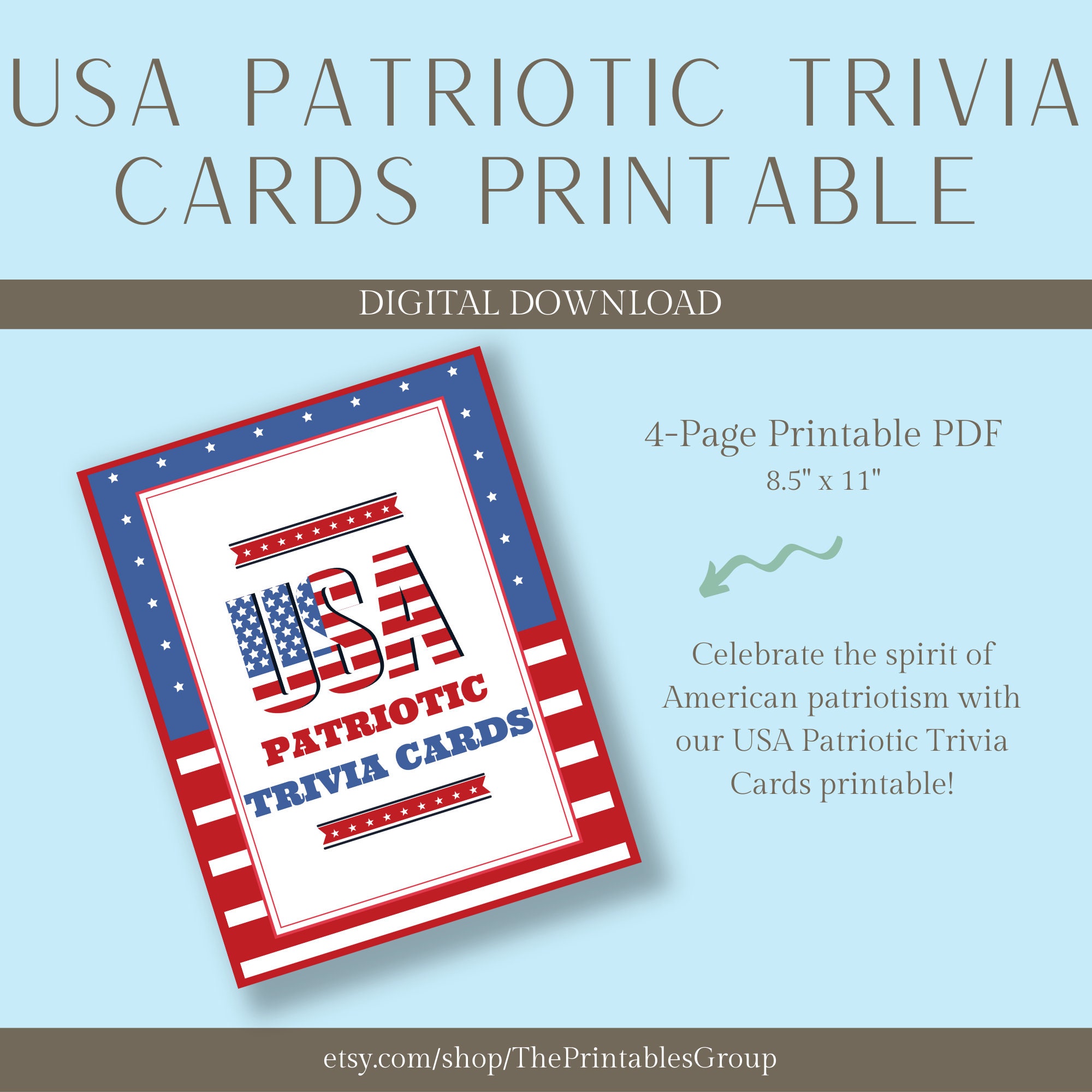 USA Patriotic Trivia Cards | Printable Independence Day Game | 4th of ...