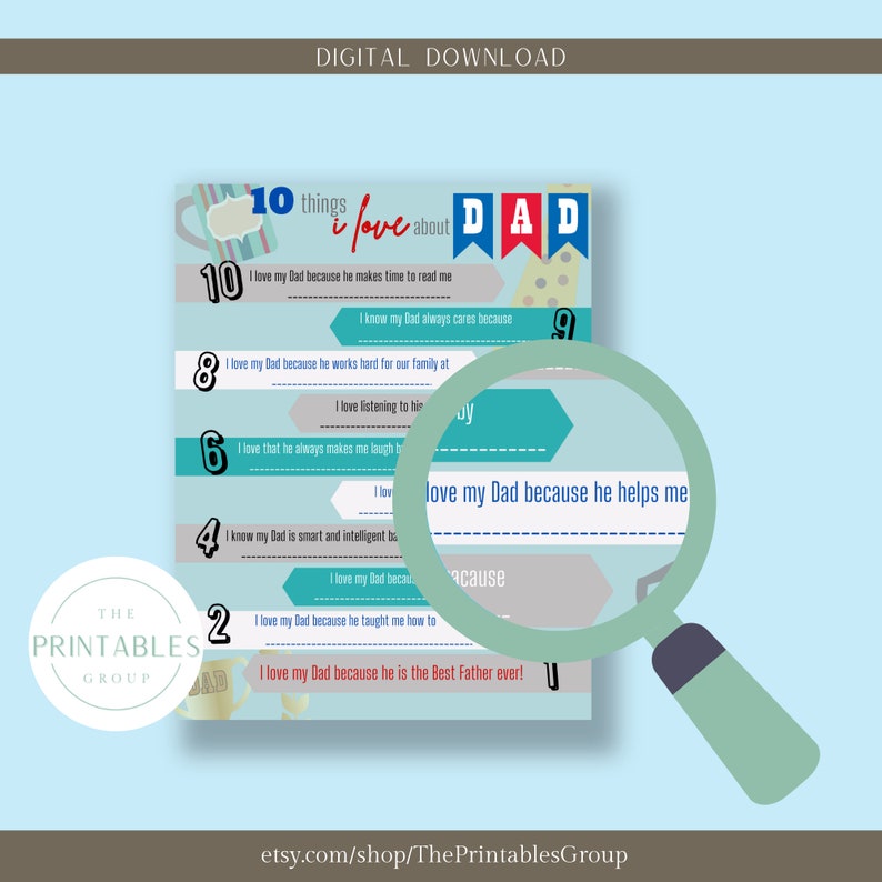 10 Things I Love About Dad Father's Day Printable Things - Etsy