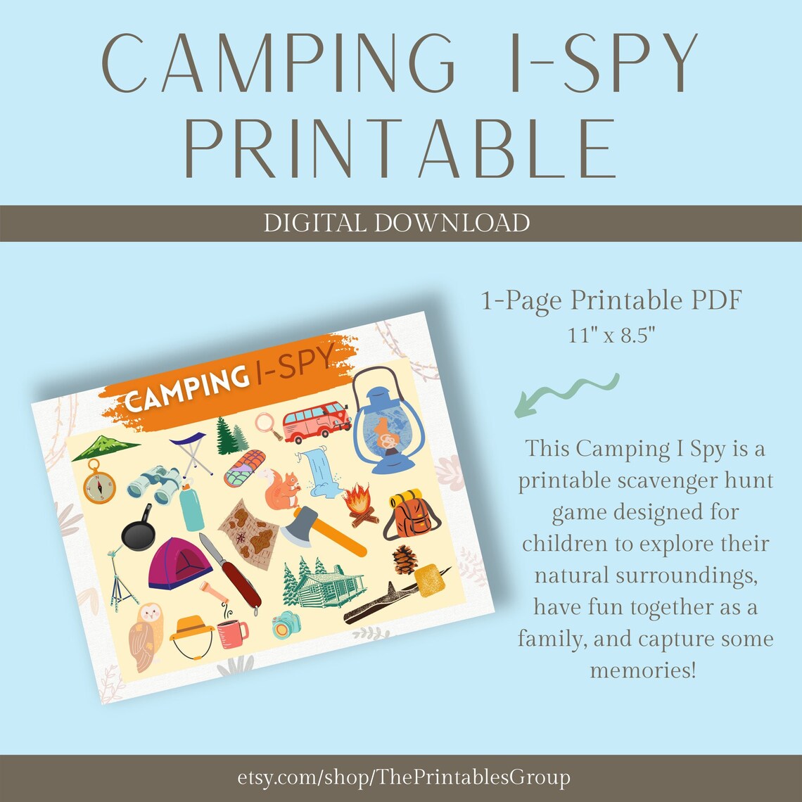 Camping I Spy Scavenger Hunt Printable, Camping Printable Games ...
