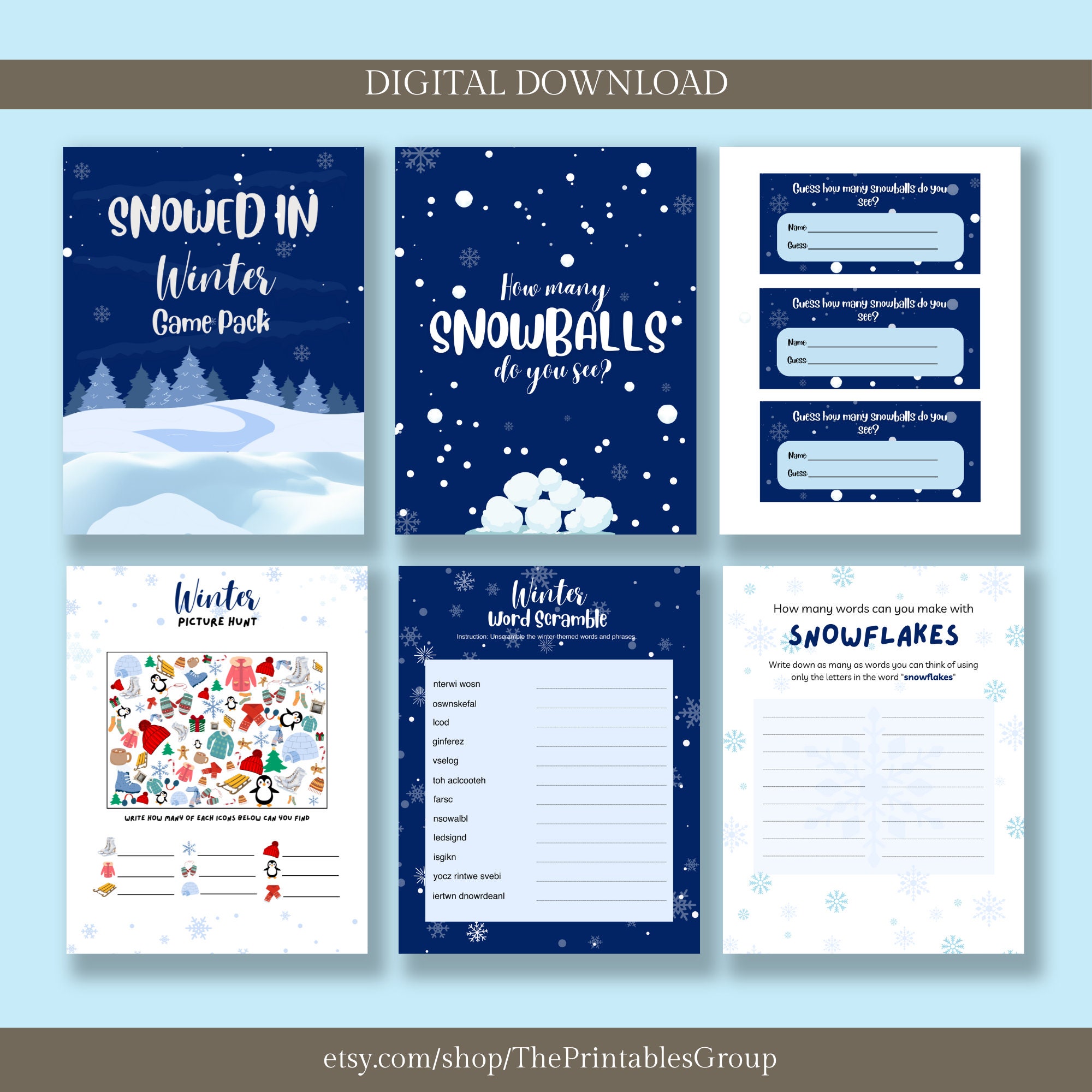 Winter Game Pack Printable | Kids Winter Themed Games Set | Printable ...