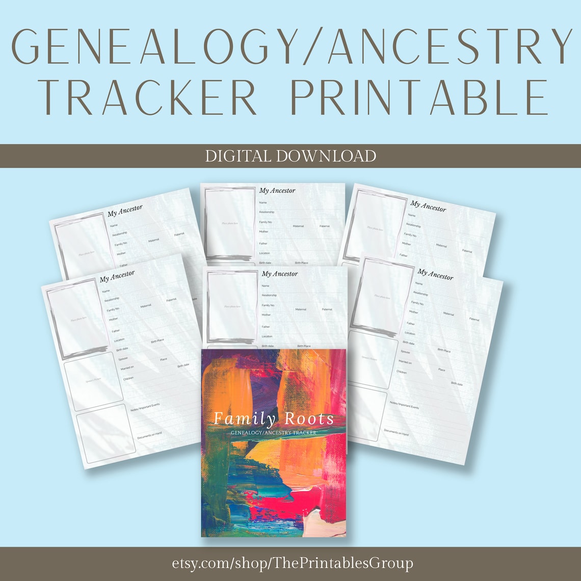 Genealogy and Ancestry Tracker Printable, Family History Record Book ...
