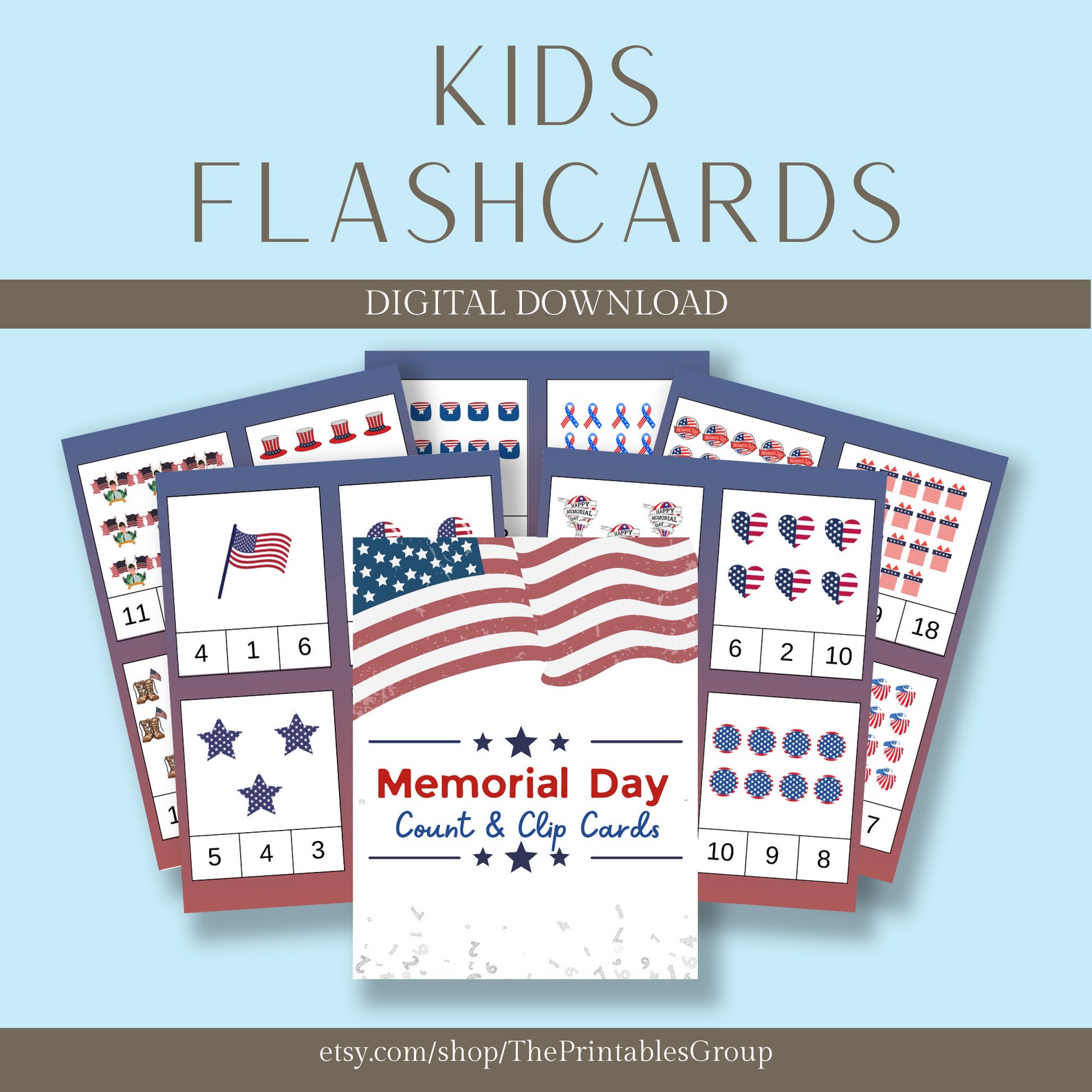 Memorial Day Count & Clip Cards Printable, Patriotic Games, Counting ...