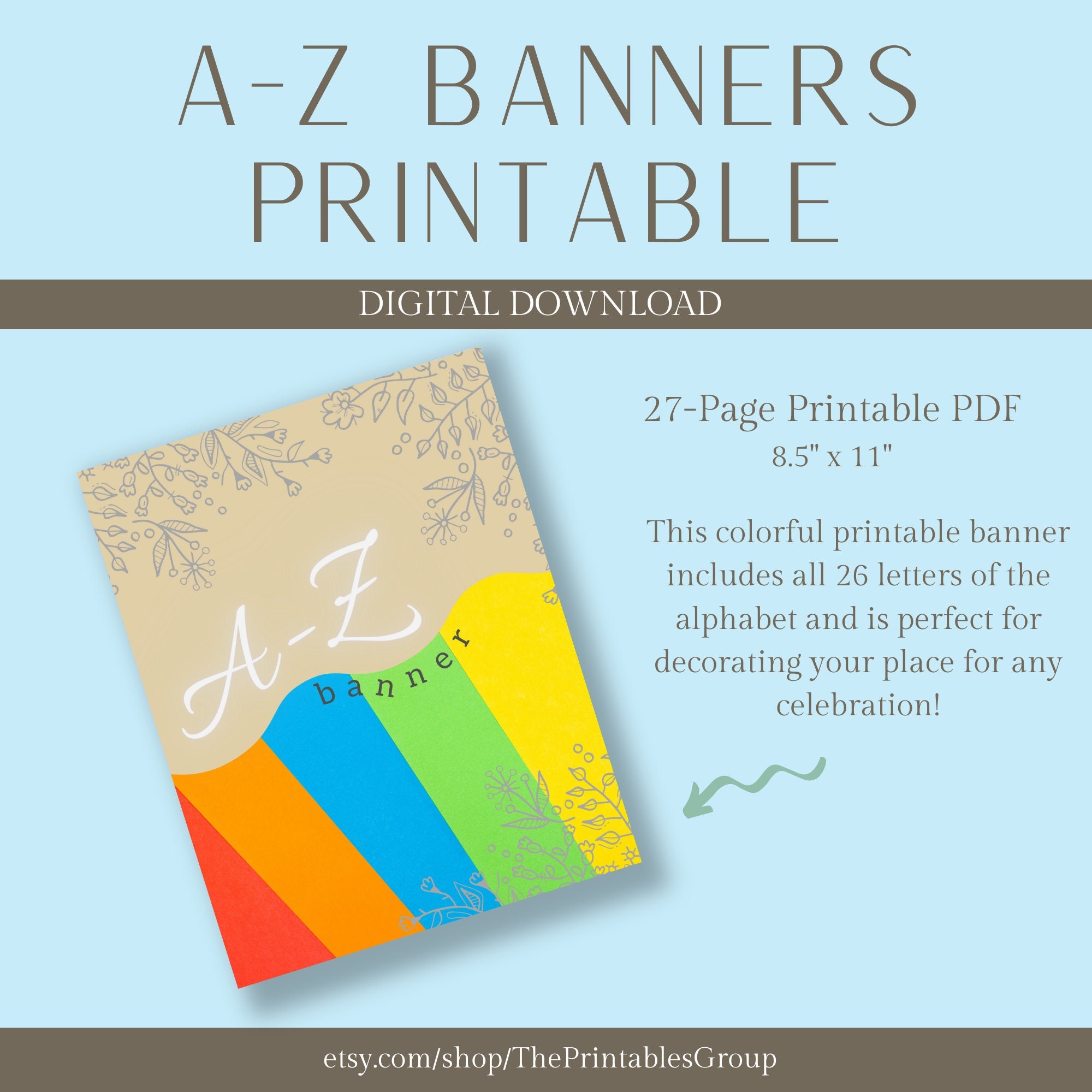 Alphabet Banner Printable, A-Z Rainbow Buntings, ABC Cards Letter Flags ...