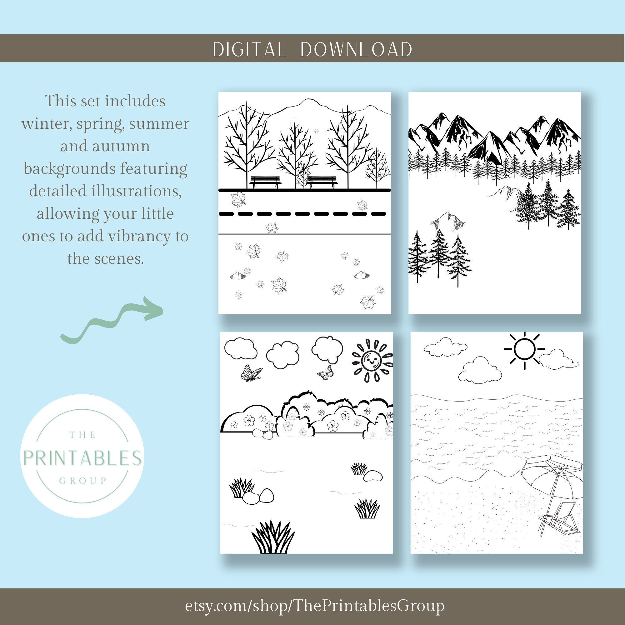 Four Seasons Coloring Sheets for Kids Printable, Spring, Summer, Fall ...