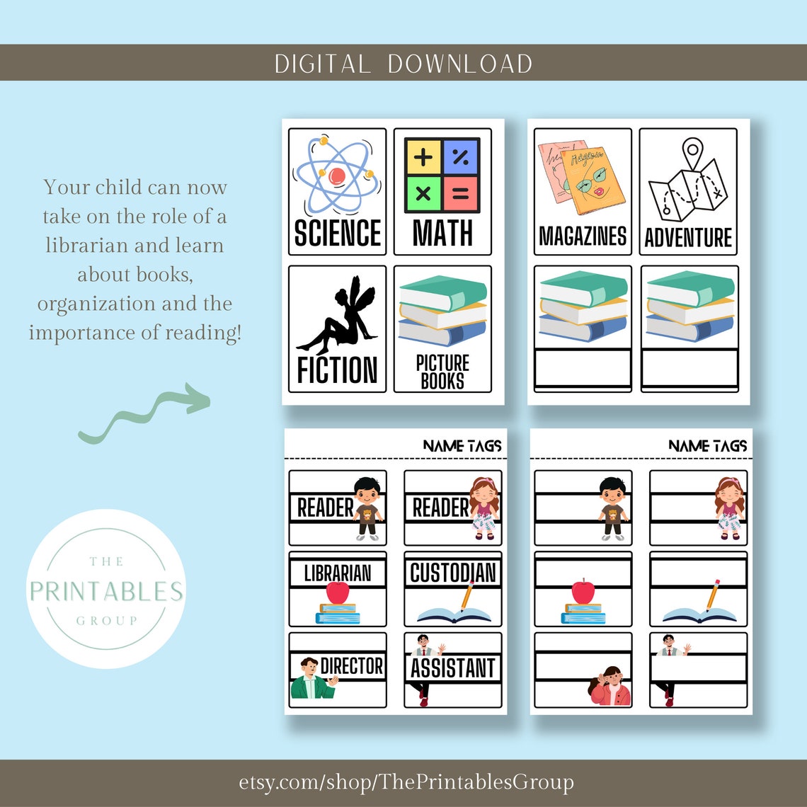 Library Pretend Play Set Printable | Readers Interactive Play Set ...