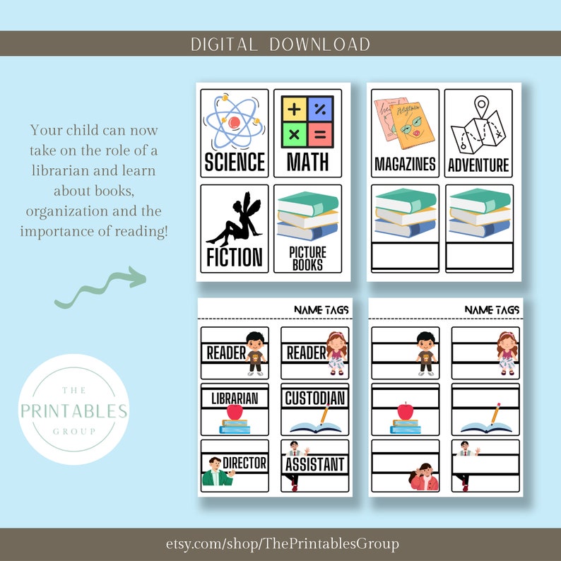 Library Pretend Play Set Printable | Readers Interactive Play Set ...