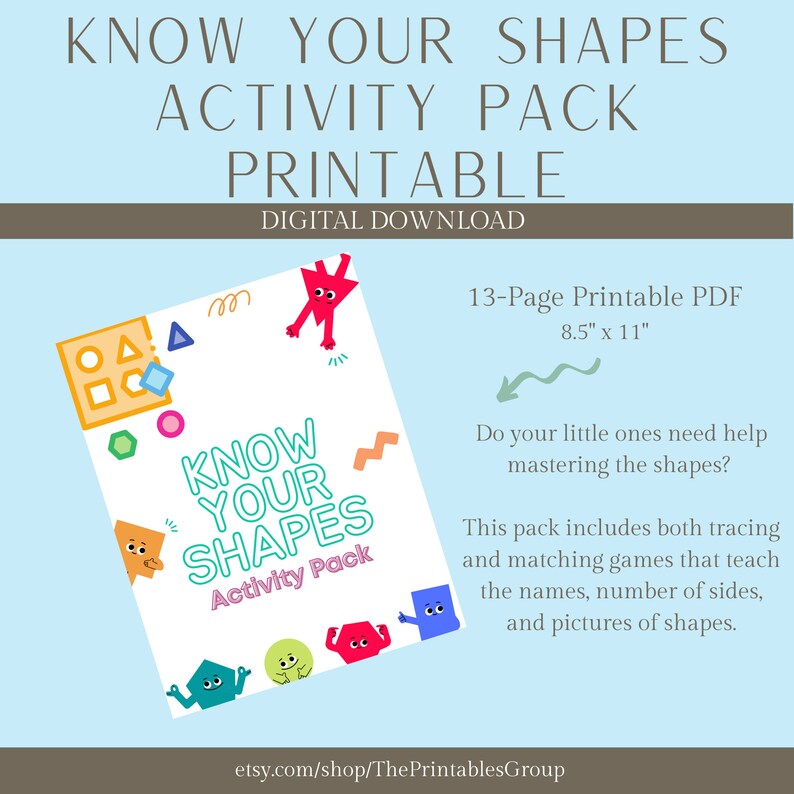 Know Your Shapes Activity Pack Printable, Tracing and Matching Games ...