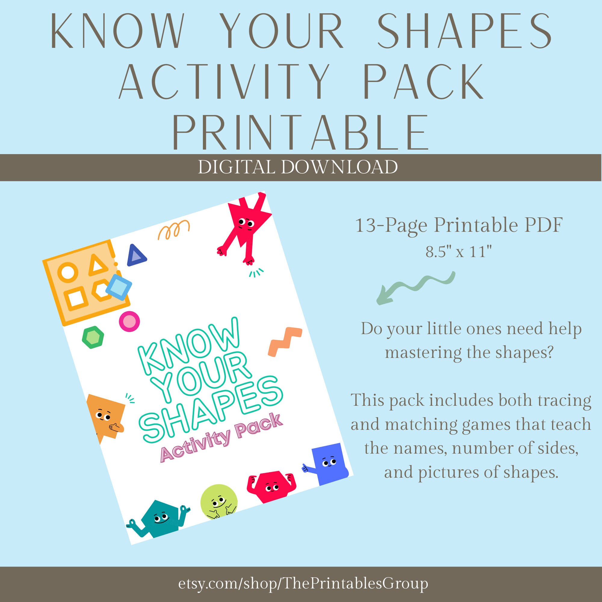 Know Your Shapes Activity Pack Printable, Tracing and Matching Games ...