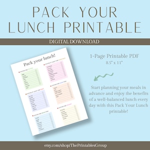 Lunch Menu Planner | Pack Your Lunch Printable | Healthy Lunchbox Food ...