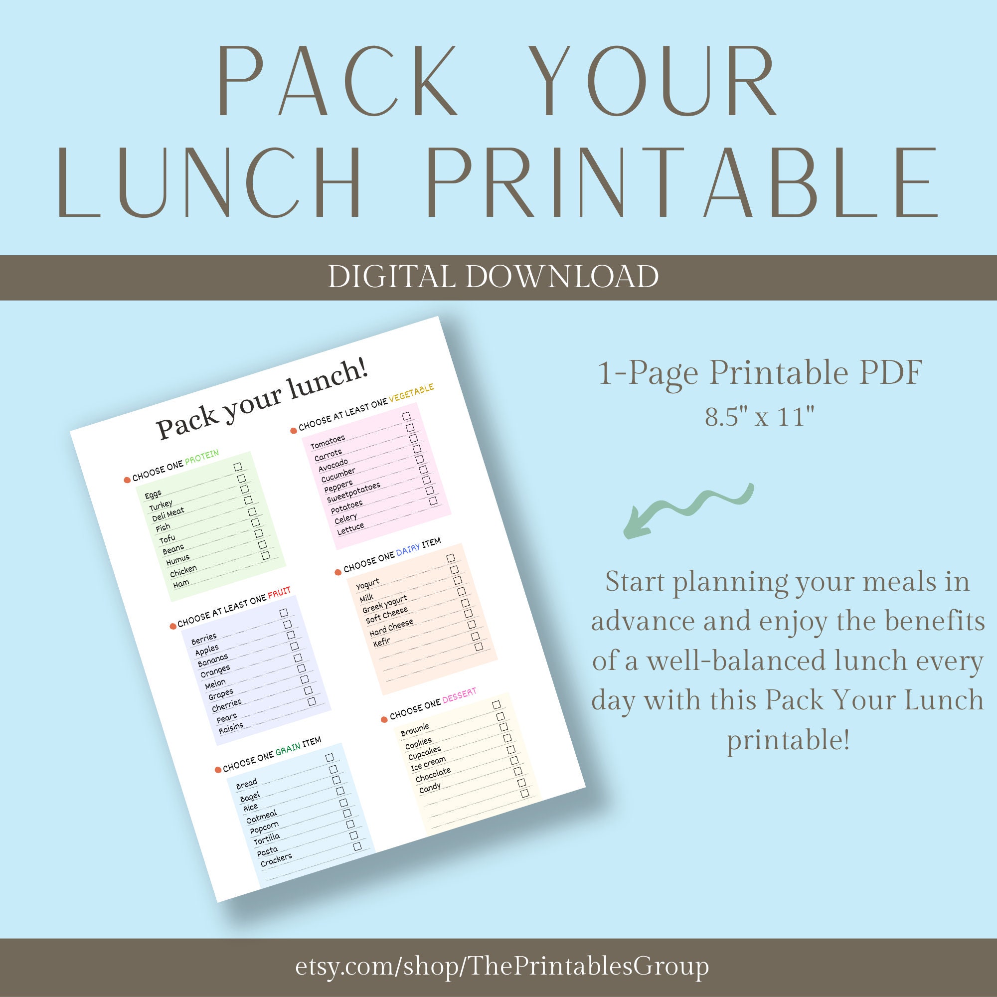 Lunch Menu Planner | Pack Your Lunch Printable | Healthy Lunchbox Food ...