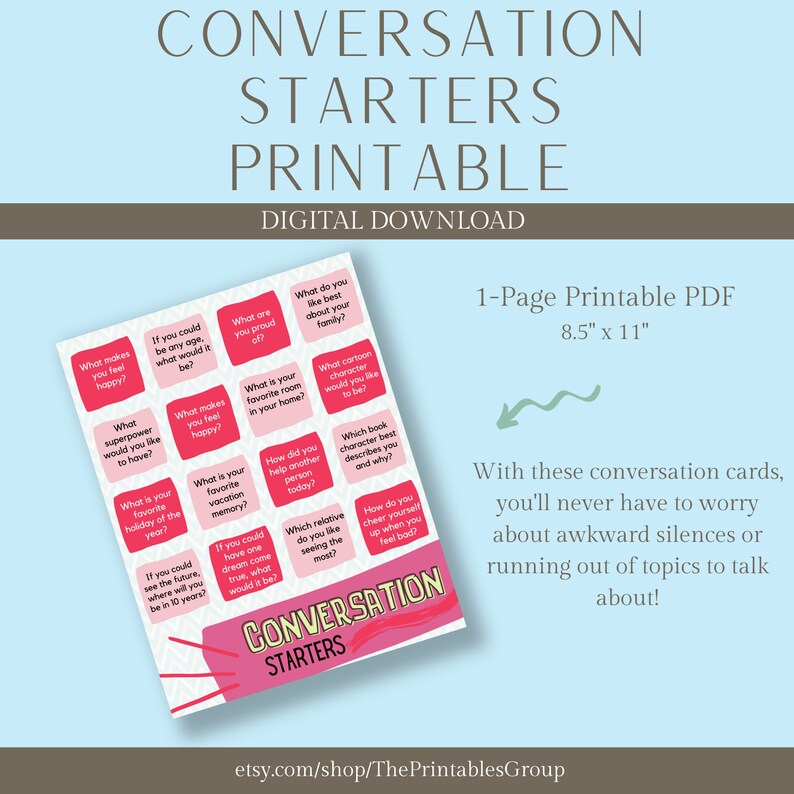 Conversation Starters Printable | Icebreaker Cards | Date Question ...