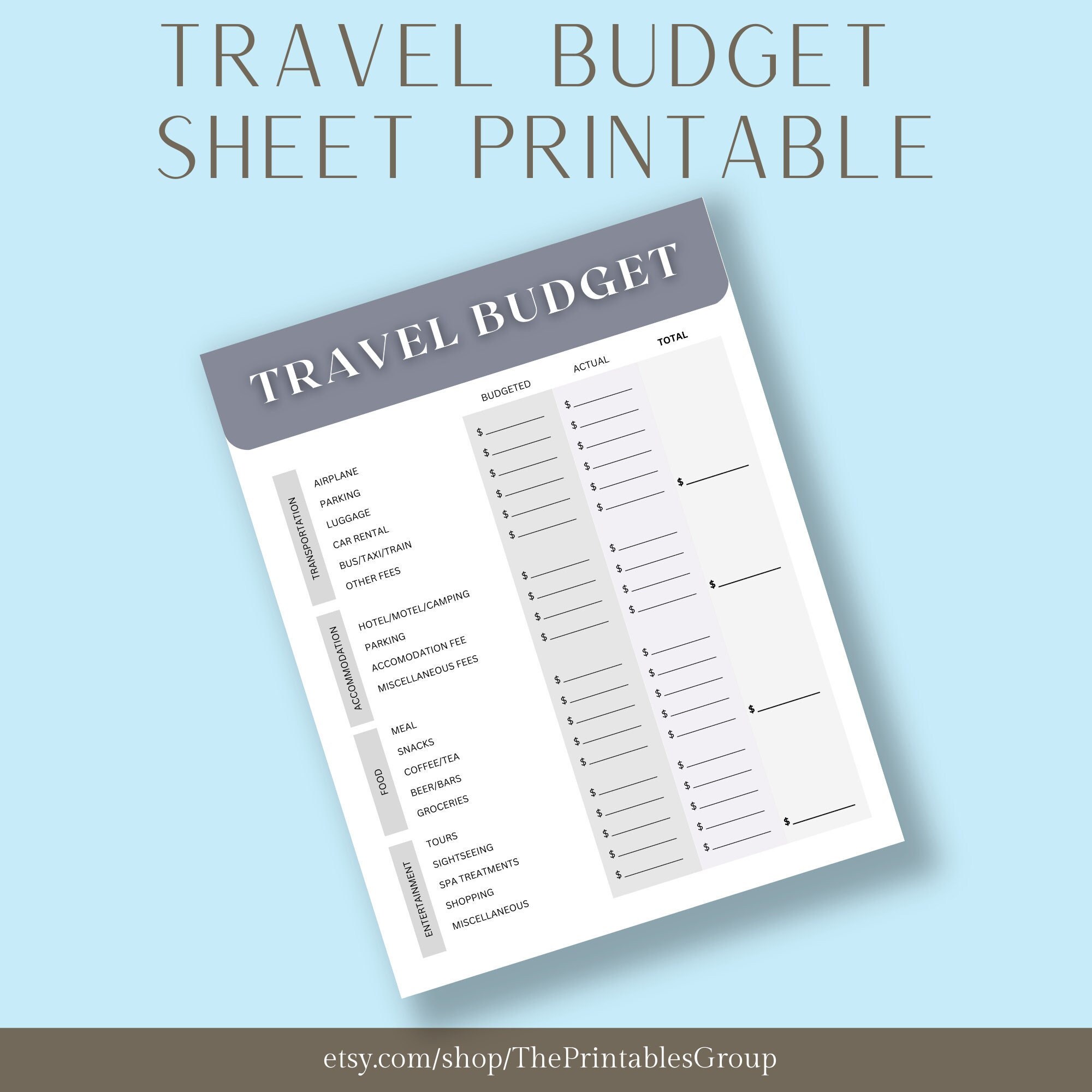 Travel Budget Sheet Printable | Minimalist Expenses Tracker | Holiday ...