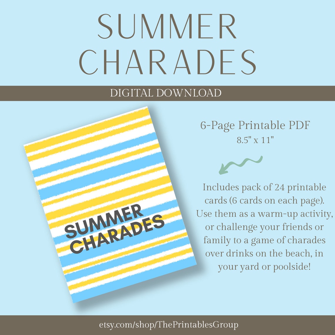 Summer Charades Printable Bundle, Printable Charades for Kids and ...