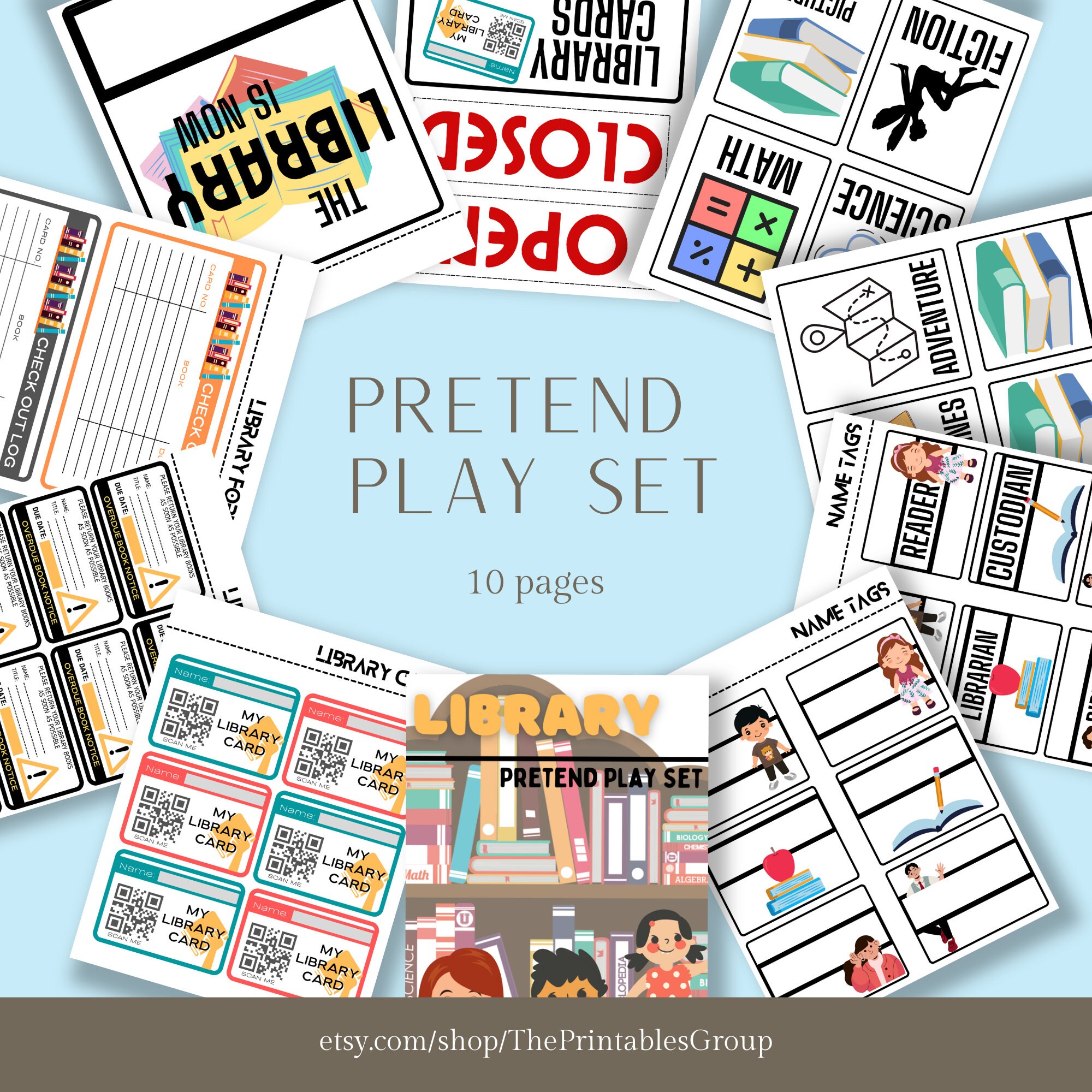 Library Pretend Play Set Printable | Readers Interactive Play Set ...
