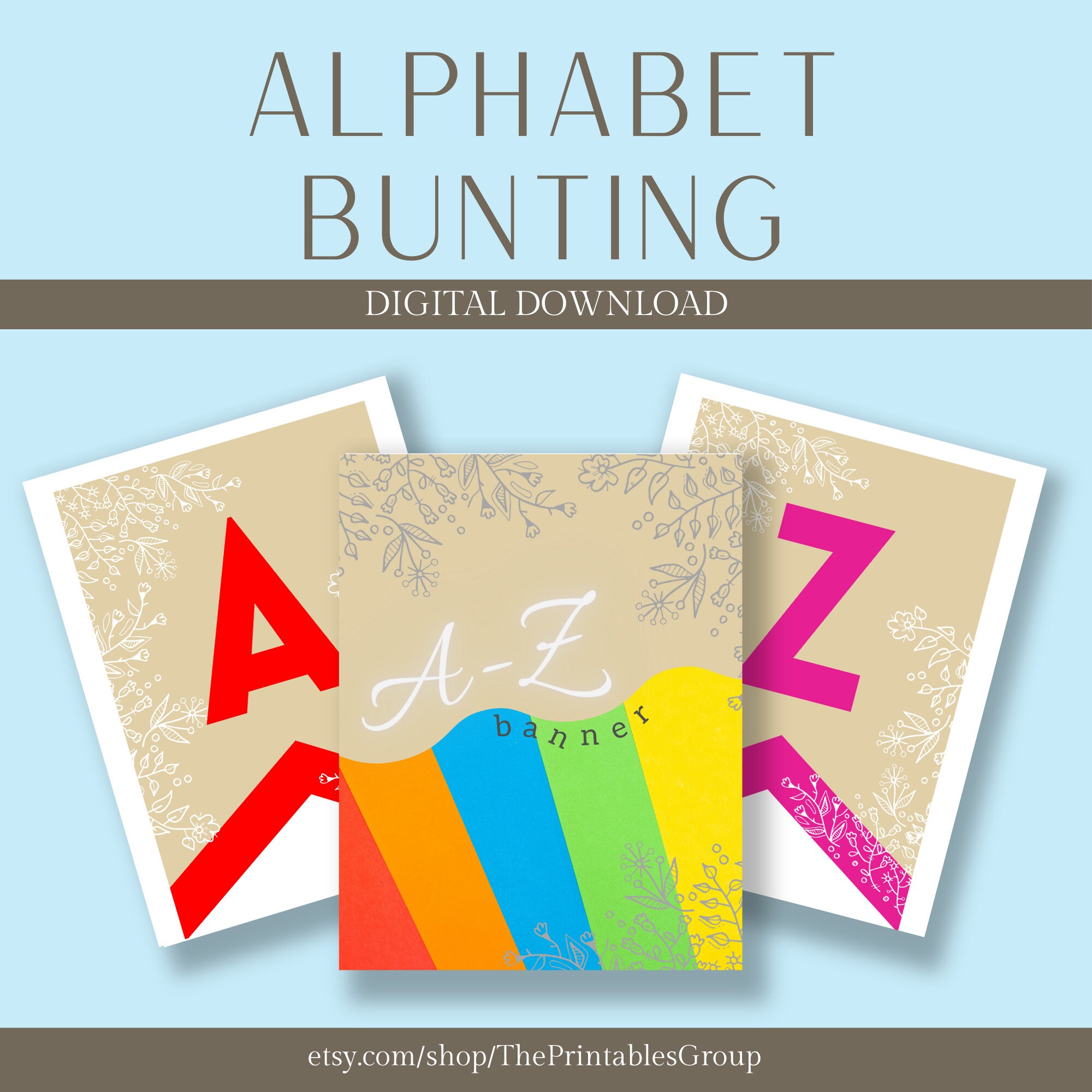 Alphabet Banner Printable, A-Z Rainbow Buntings, ABC Cards Letter Flags ...