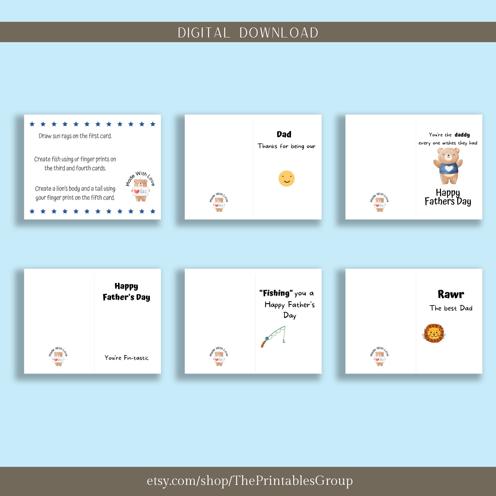 Father's Day Cards Printable | Set of 5 Drawing Cards | Dad Greeting ...