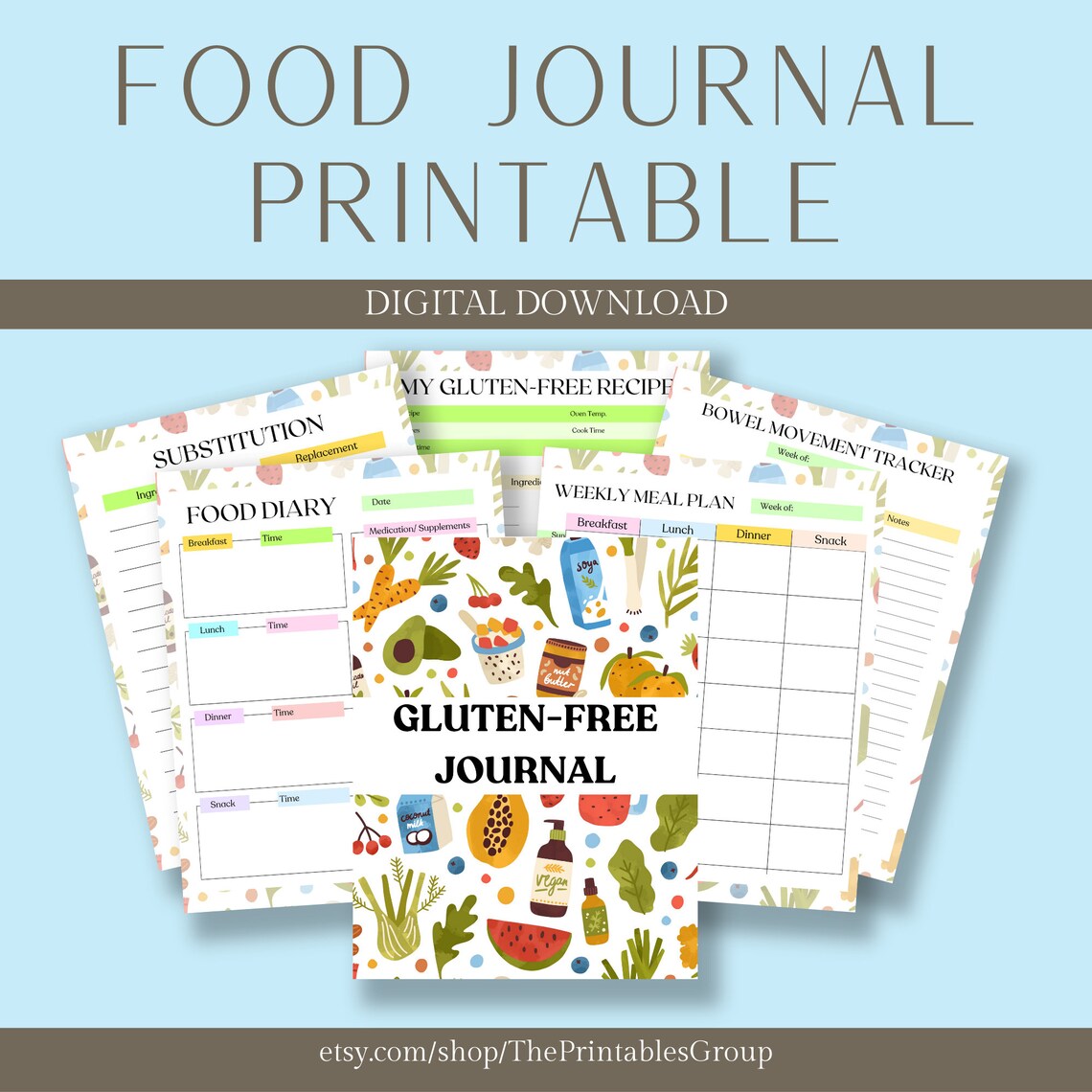Gluten Free Journal Printable, Food Diary, Food Allergy Tracker, Meal ...