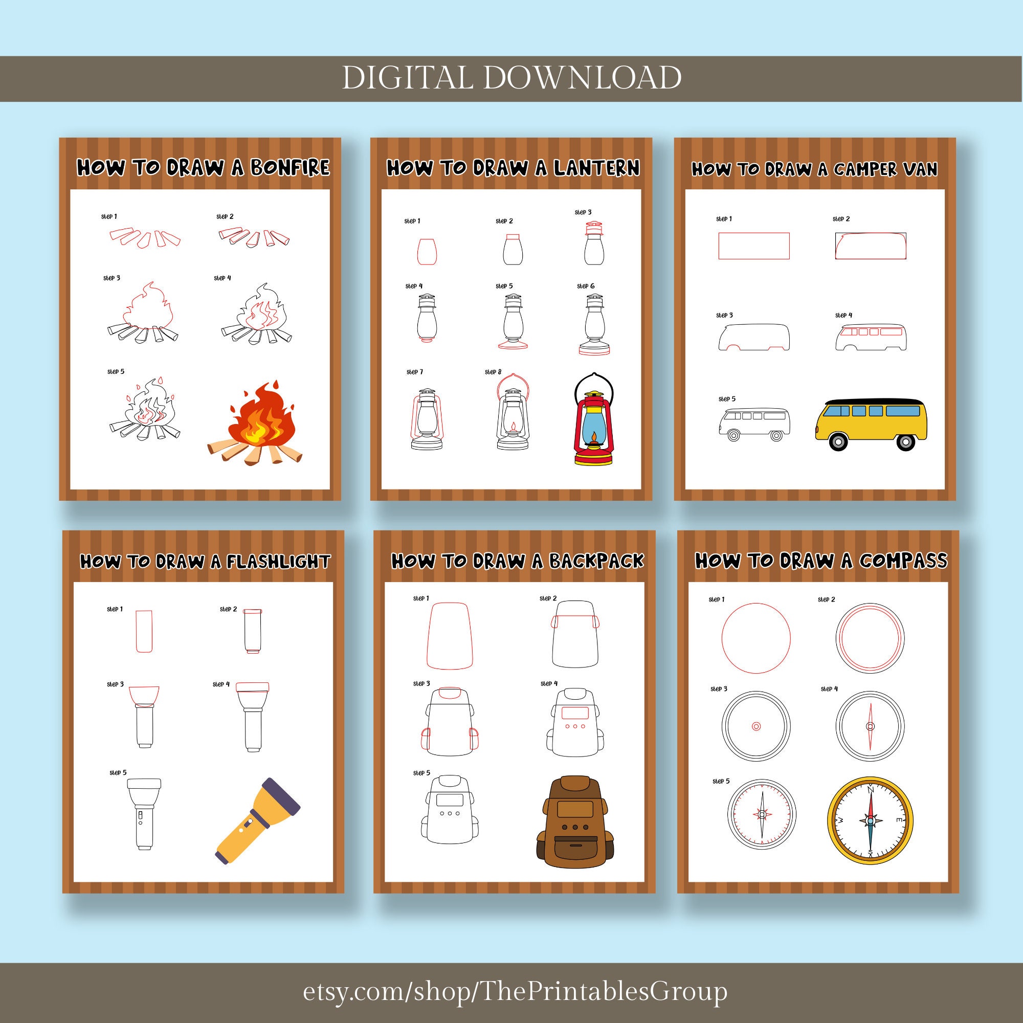 Camping Directed Drawing Printable | Camping Art Tutorial | Draw a Tent ...