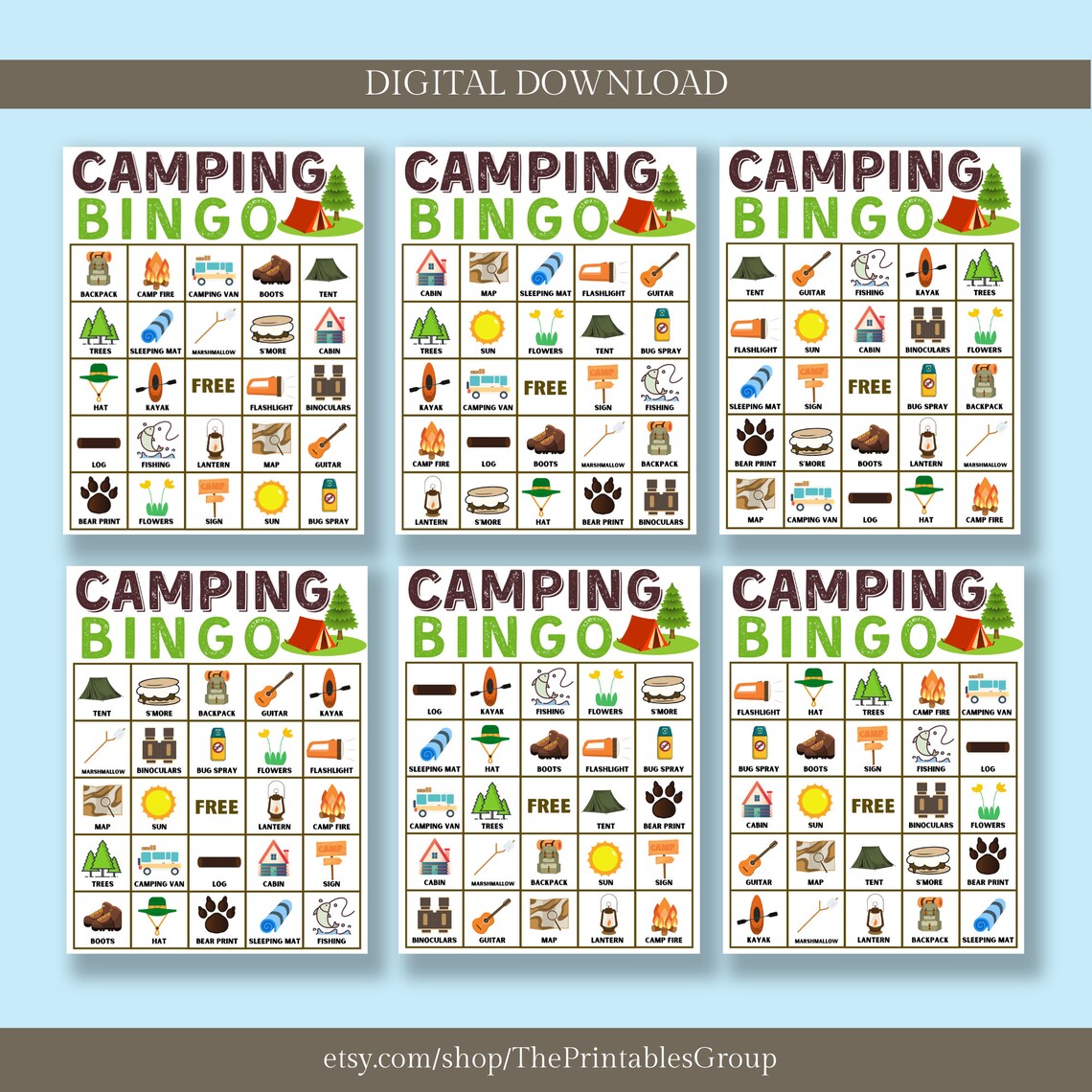 Camping Bingo Game Printable | Camping Trip Bingo | Camping Party Game ...