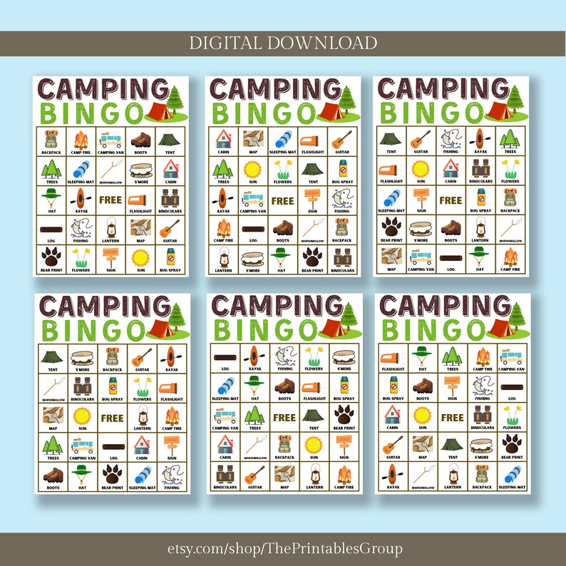 Camping Bingo Game Printable | Camping Trip Bingo | Camping Party Game ...
