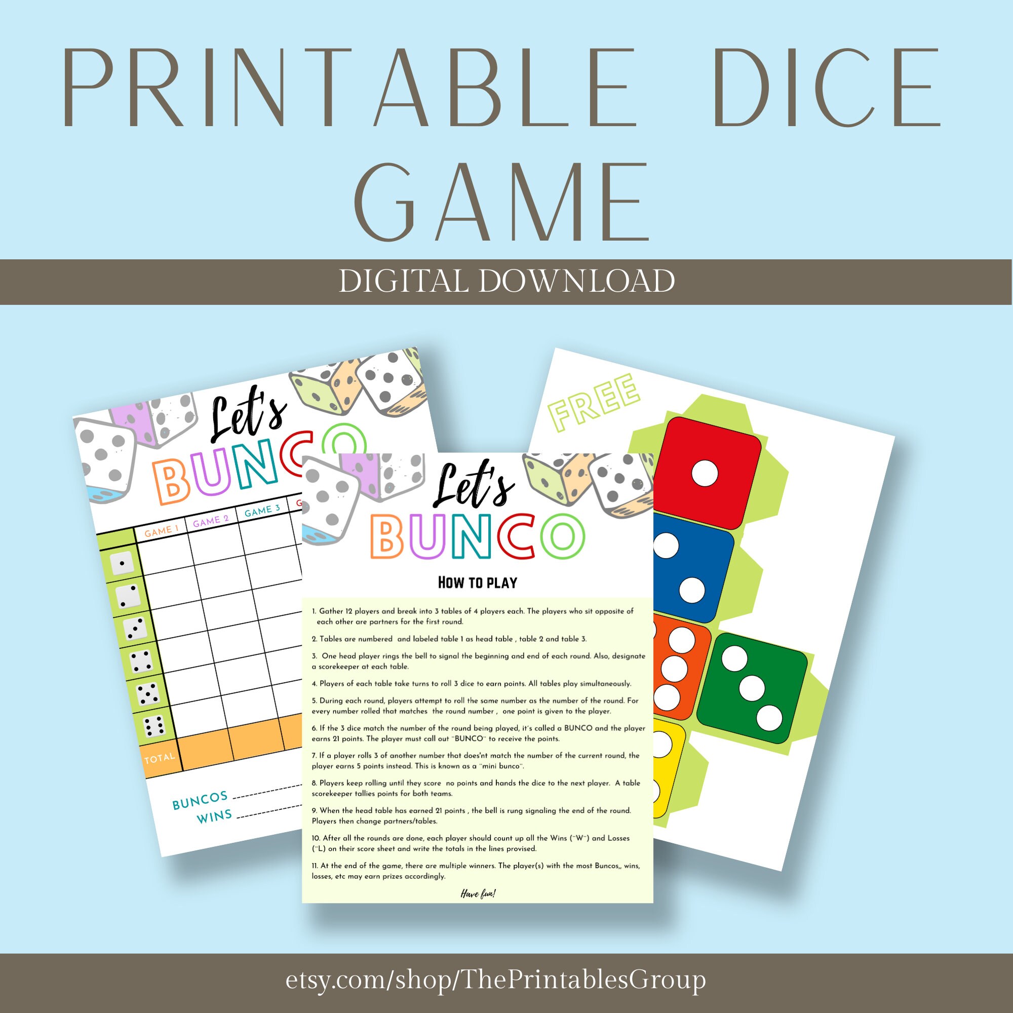 Let's Bunco Game Printable | Dice Party Game for Family and Friends ...