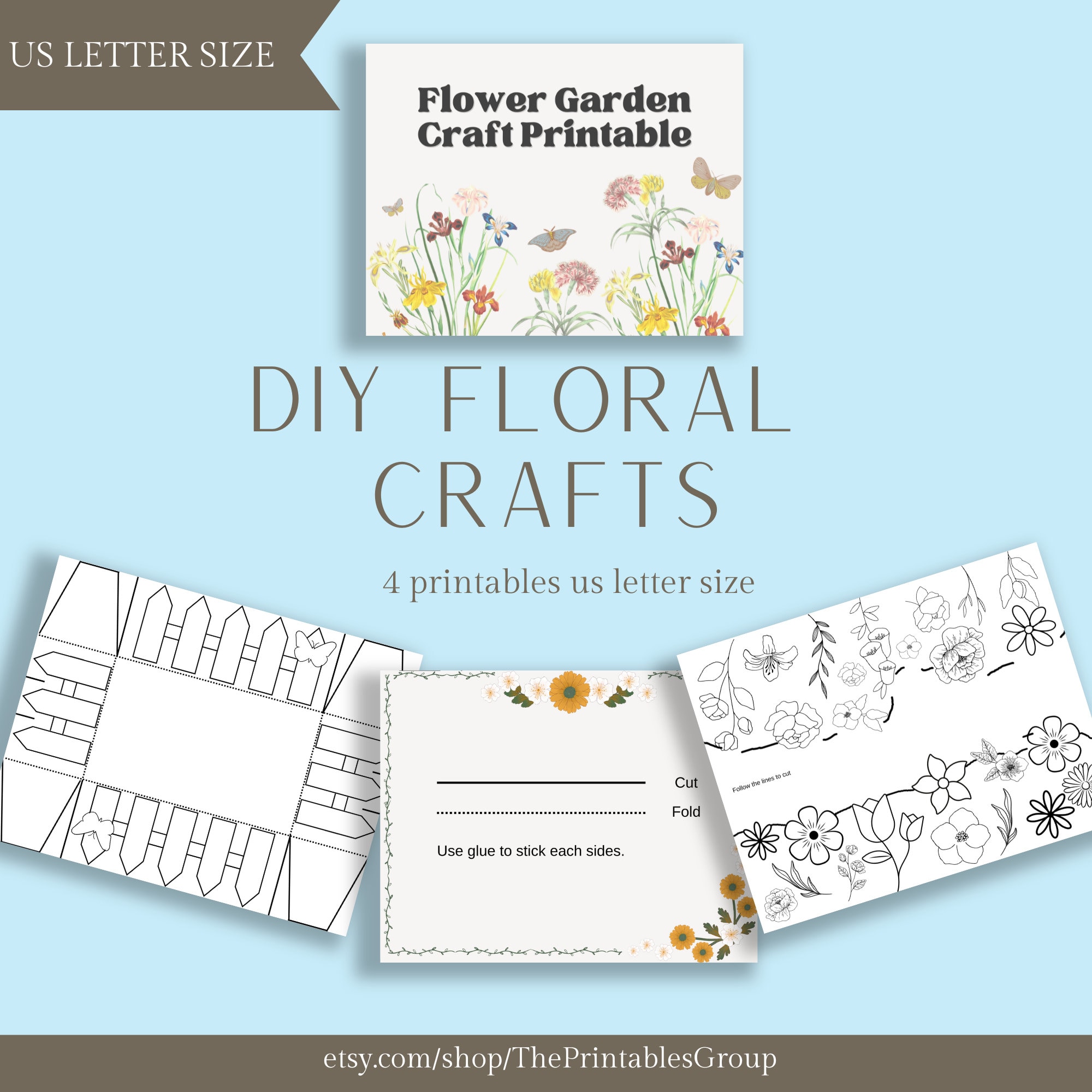 Flower Garden Craft Printable | Flowers, Pots and Fence Coloring Pages ...