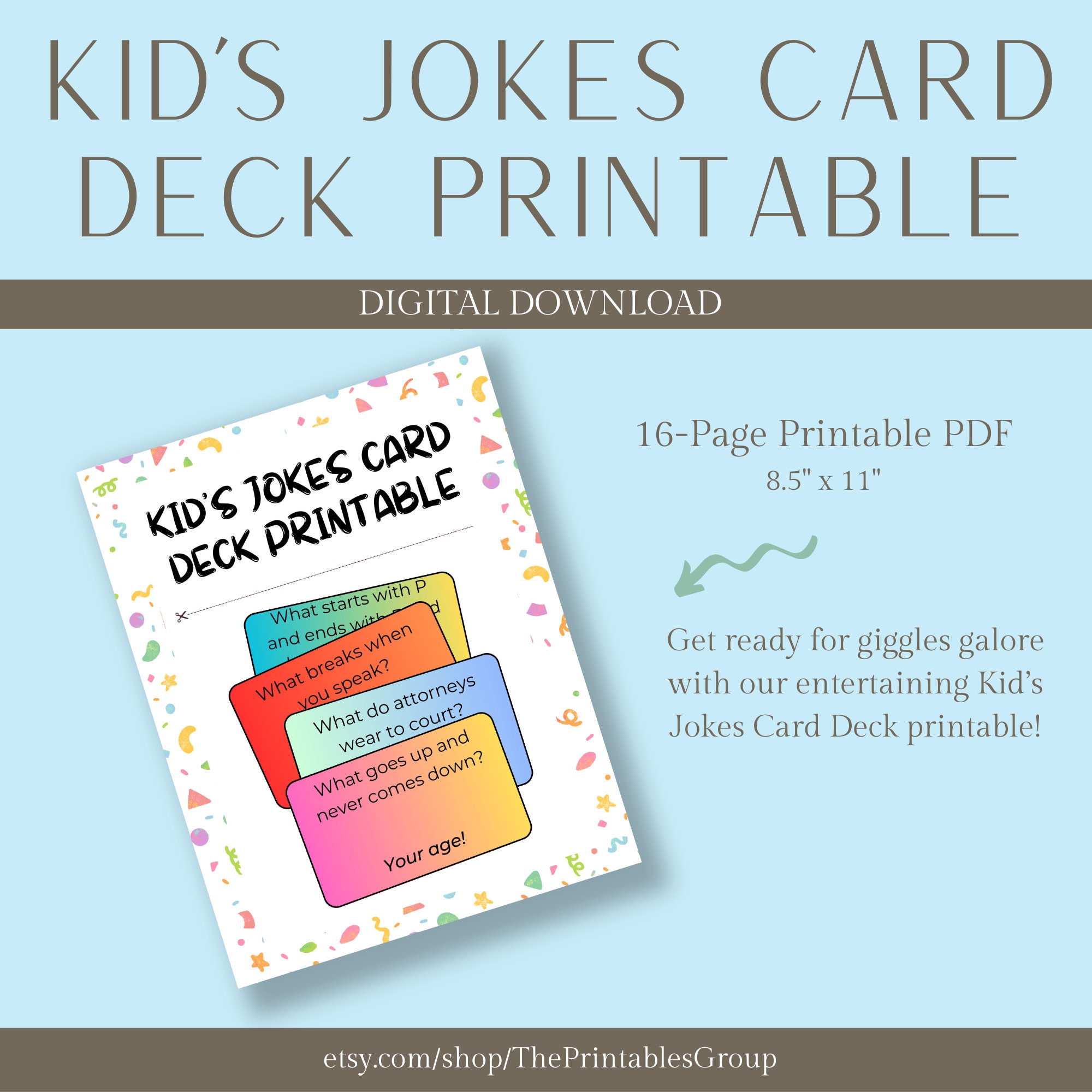 Kid’s Jokes Card Deck Printable, Funny Jokes for Kids, Kids’ Jokes ...