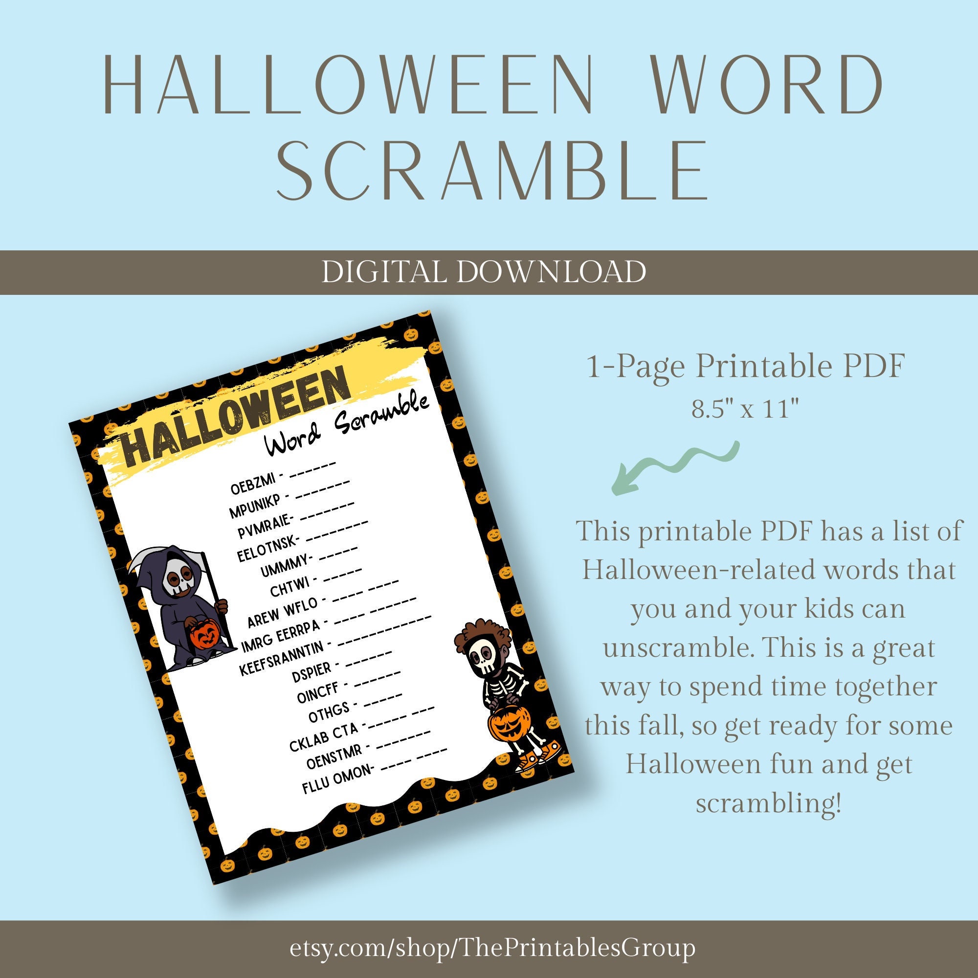 Halloween Word Scramble Printable Halloween Word Game for Kids ...