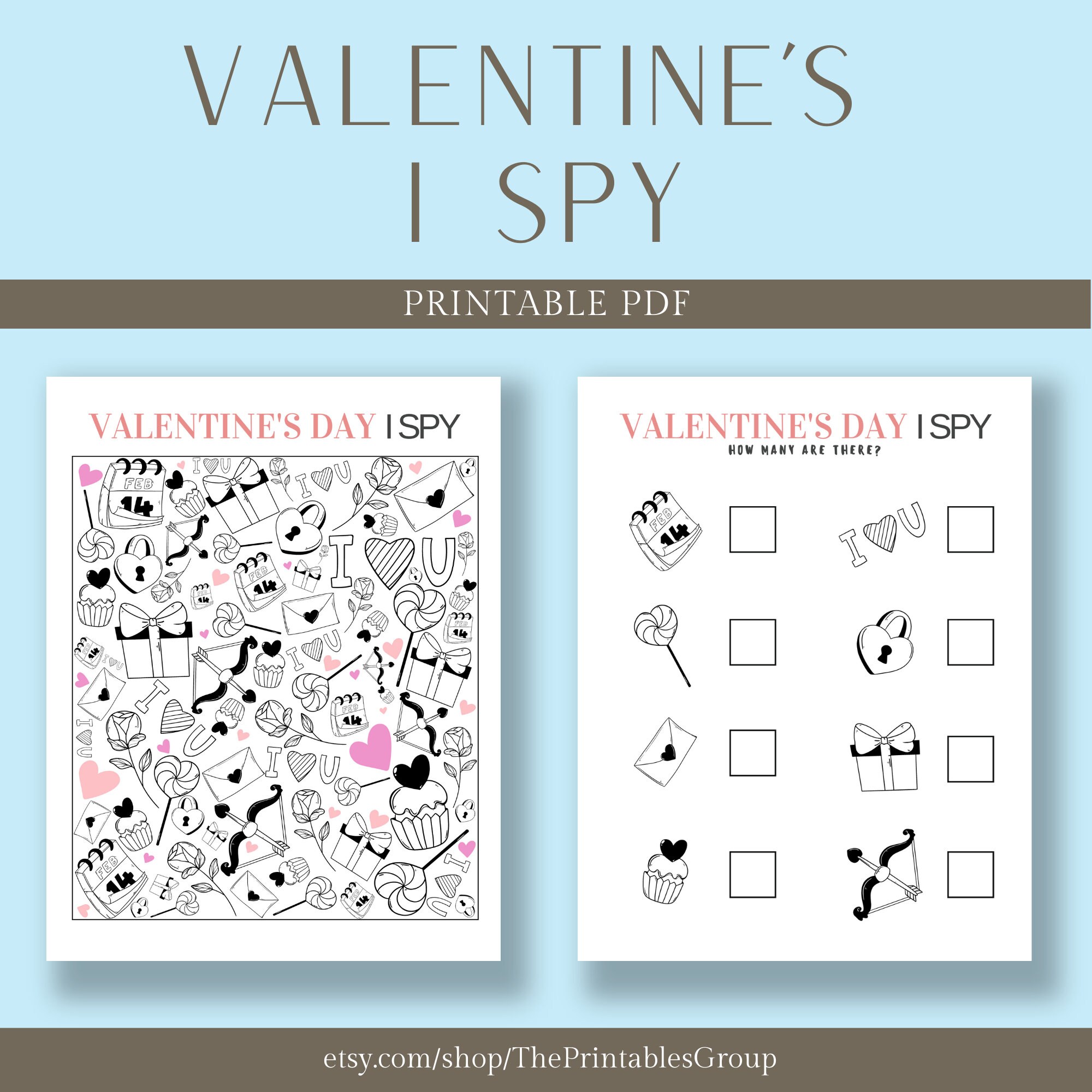 Valentines Day I Spy Game Printable Kids Valentines Activity Valentine ...