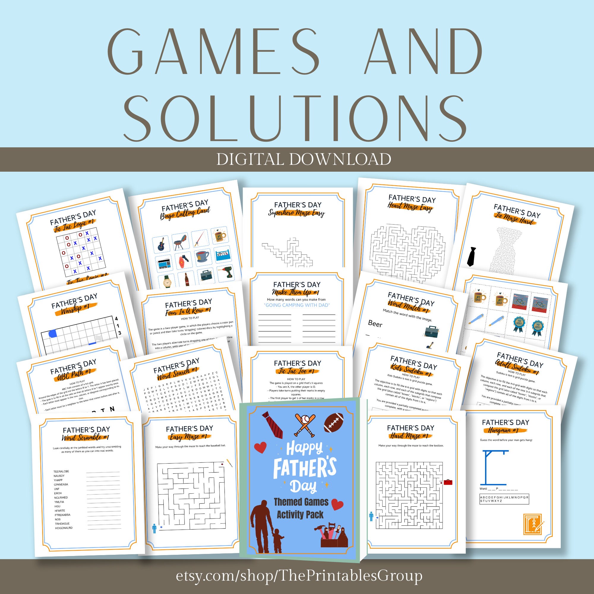 Father's Day Games Activity Pack Printable Maze, Word Scramble, Sudoku ...