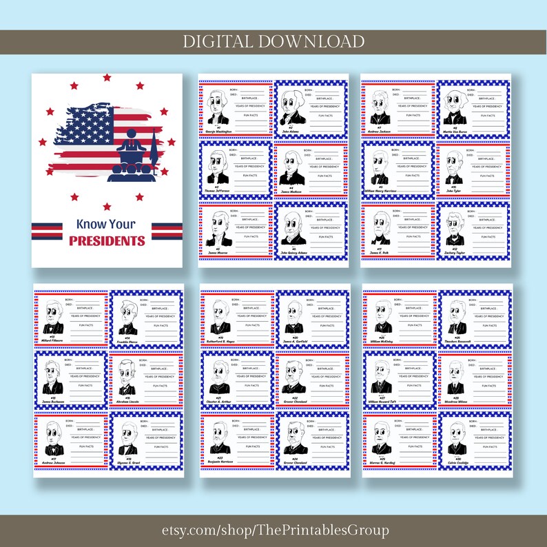 Know Your Presidents Printable 46 USA Presidents American - Etsy