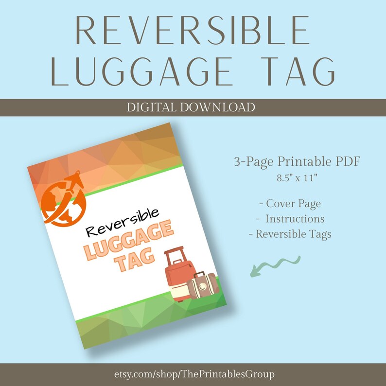 Reversible Luggage Tags Printable | Two-sided Backpack Travel Bag Tags ...